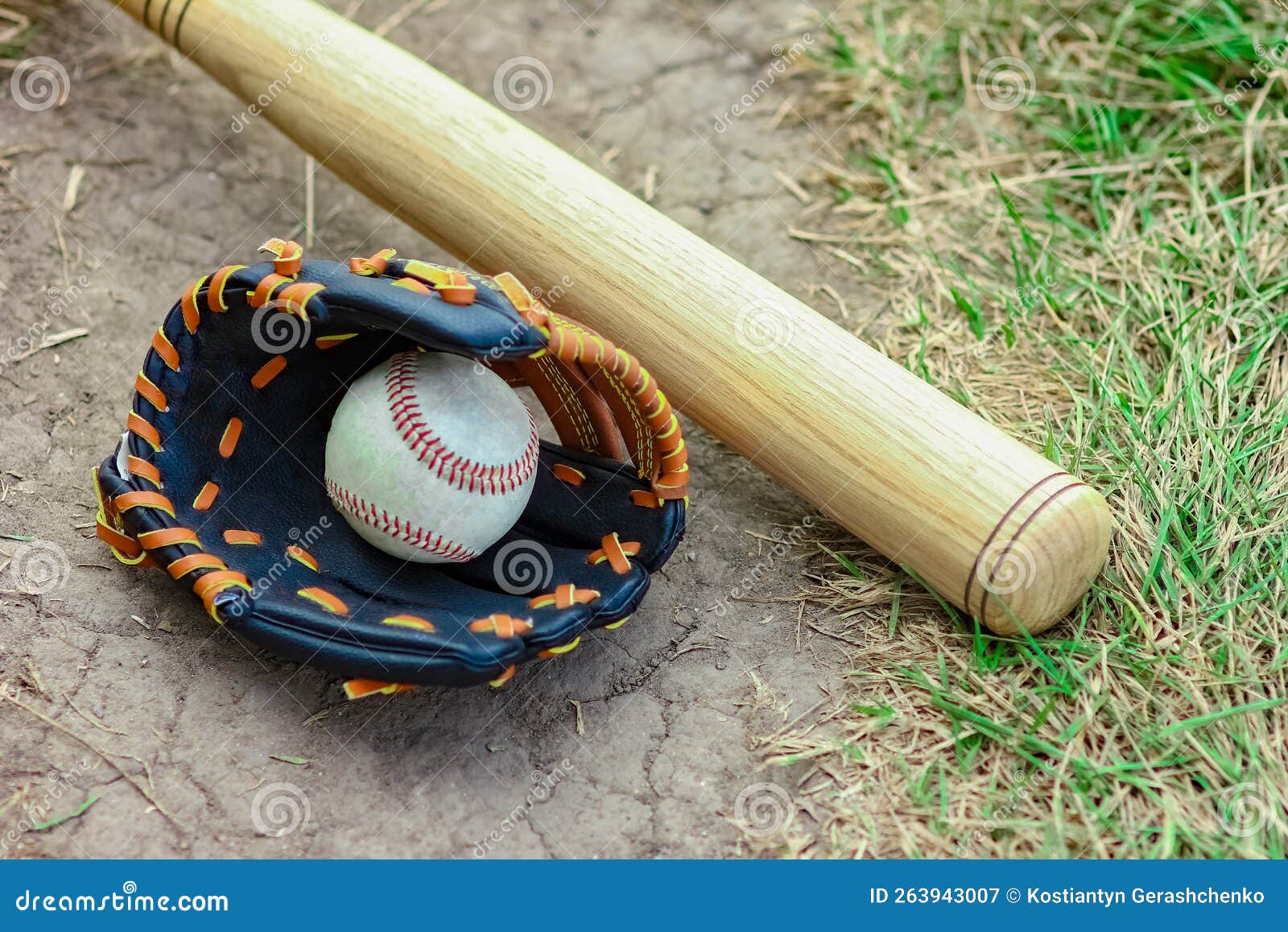 A Baseball Bat Concept with Ball Outdoors in the Park on the Field ...