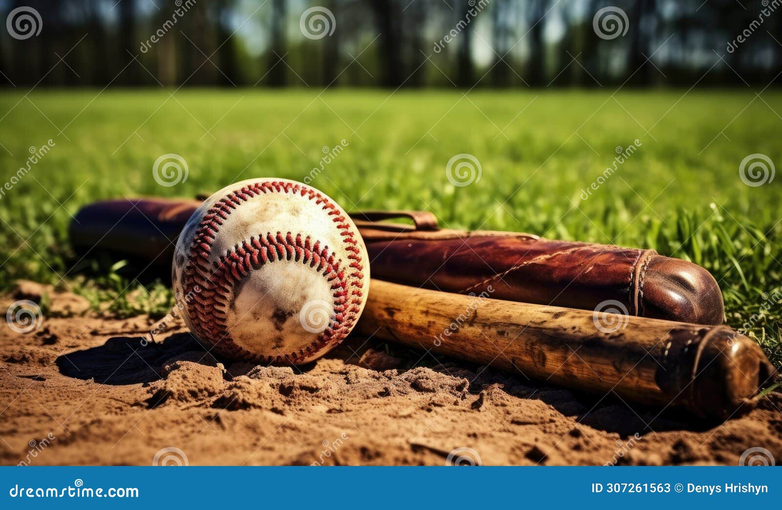 Baseball Bat and Baseball on the Ground Stock Illustration ...