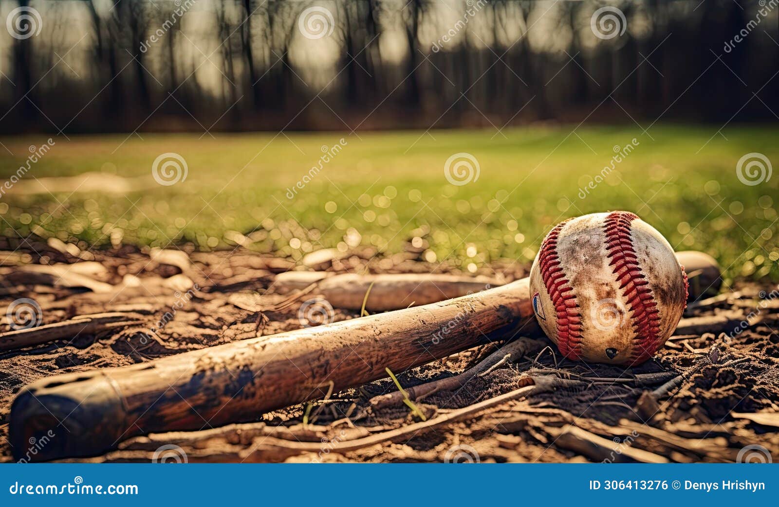 Baseball Bat and Baseball on Ground Stock Illustration - Illustration ...