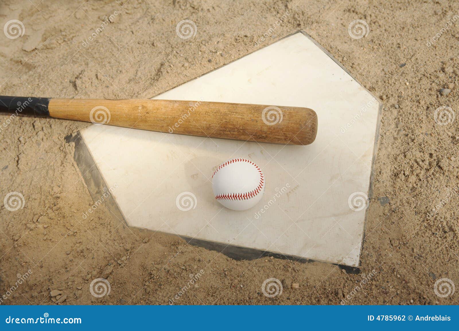 Baseball and Bat on Home Plate Stock Photo - Image of outfield, play ...