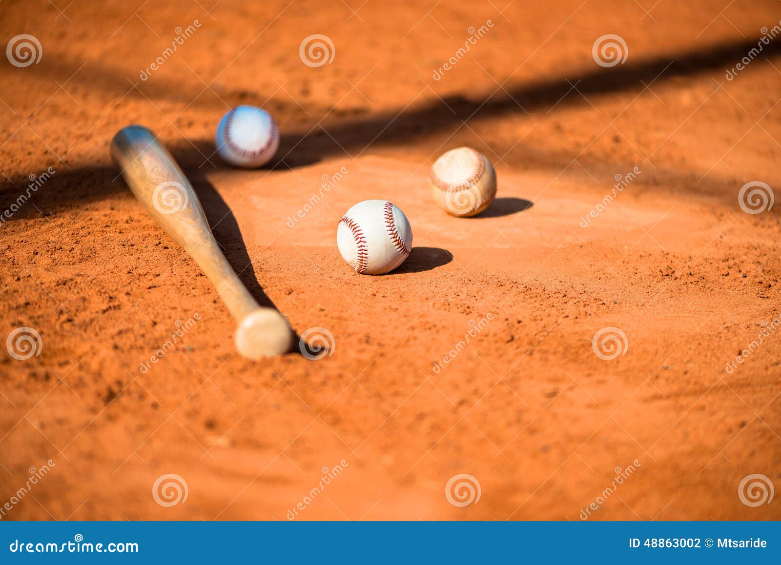 Baseball and Bat on Home Plate Stock Photo - Image of wooden, mound ...