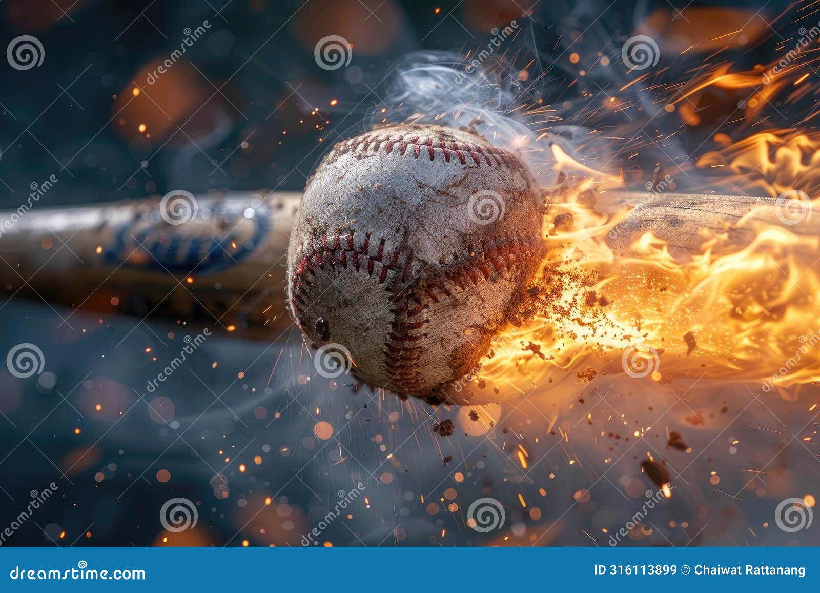 Baseball Bat Shattered by Swinging at a Baseball the Form of an Burn on ...