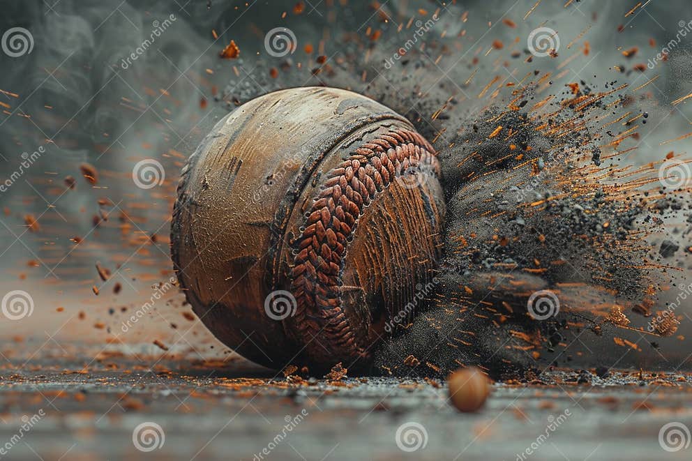 A Baseball Bat is Striking a Baseball, Creating a Cloud of Dust As the ...