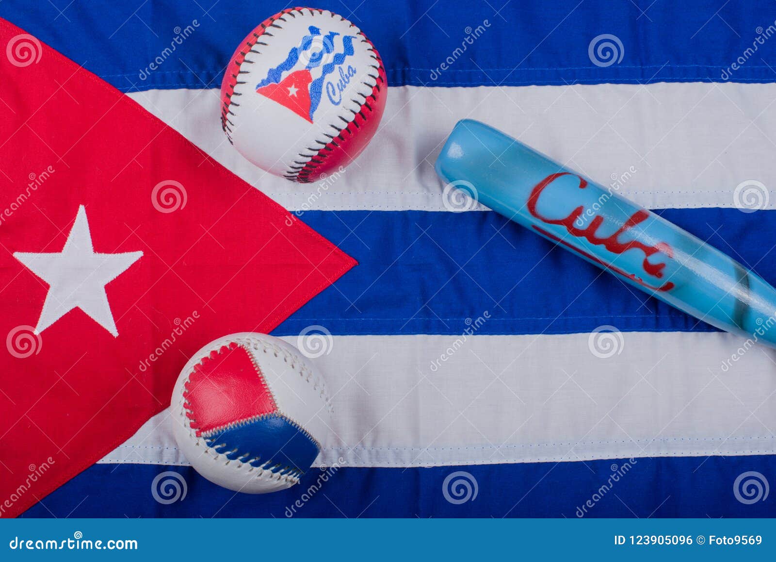 Baseball and Baseball Bats on a Flag of Cuba Stock Photo - Image of ...