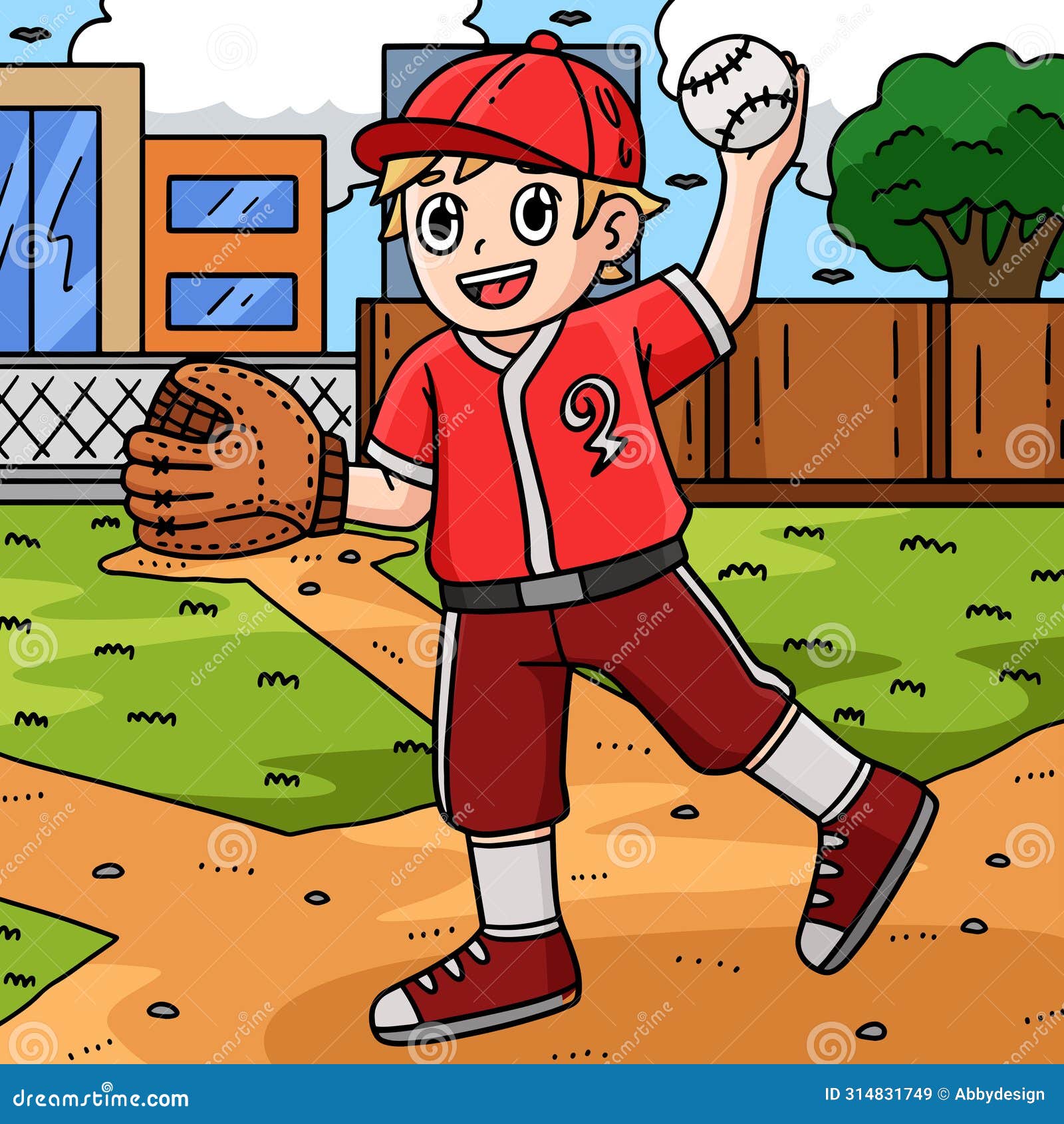 Baseball Boy Pitching Colored Cartoon Illustration | CartoonDealer.com ...