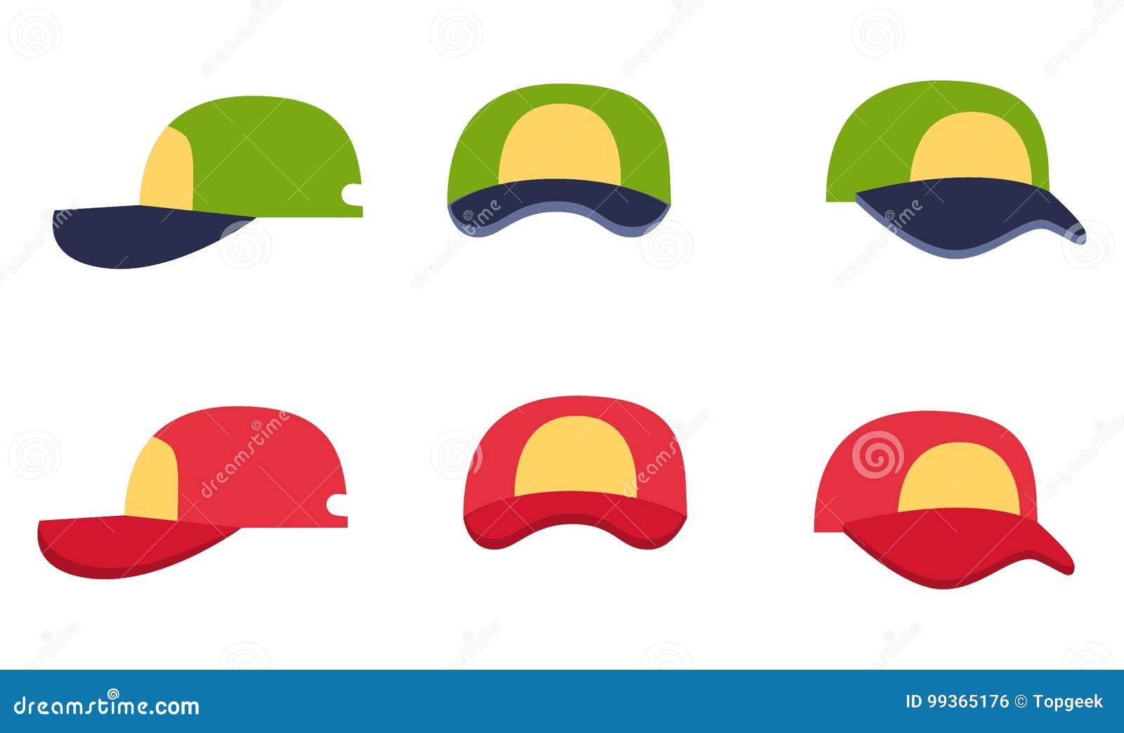 Baseball Cap Collection, Front, Back and Side View Stock Vector ...
