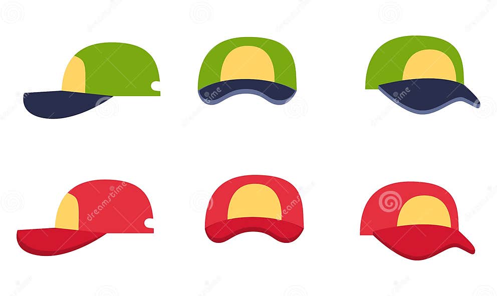Baseball Cap Collection, Front, Back and Side View Stock Vector ...