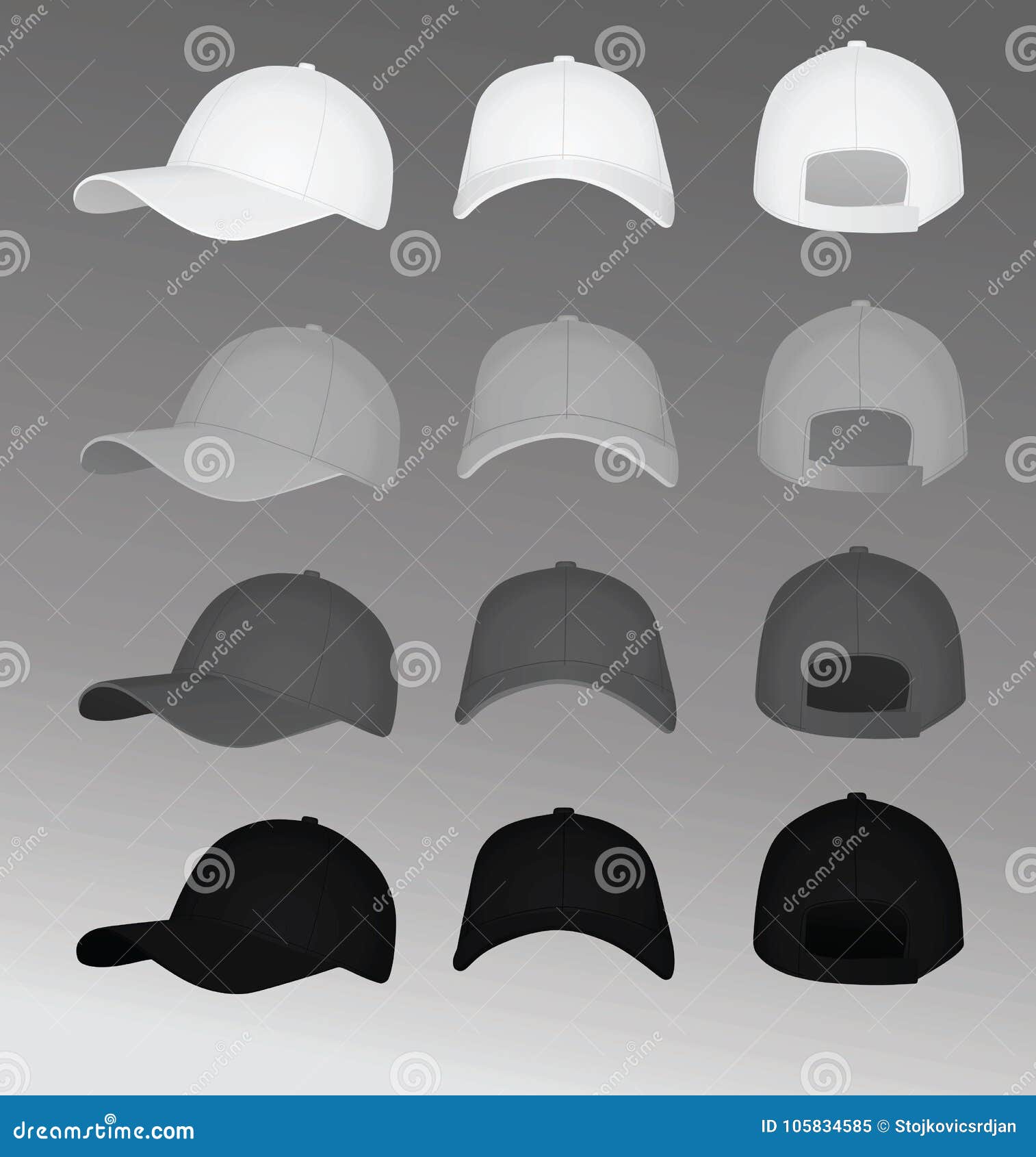Baseball Cap, Front, Back and Side View Stock Vector - Illustration of ...