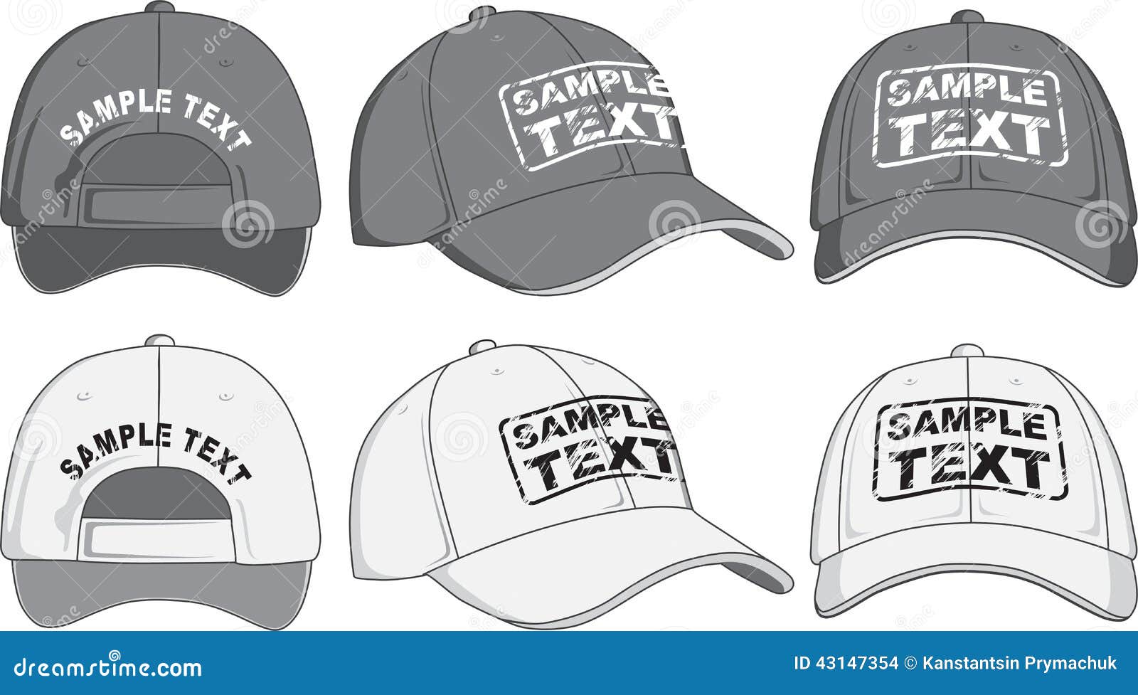 Set Of Baseball Caps Front Back And Side View Vector Illustration Stock ...