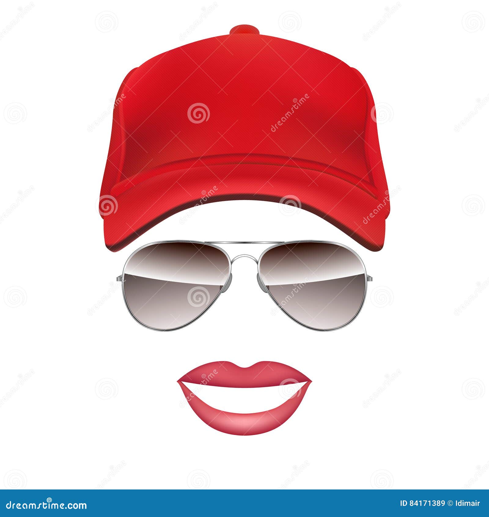 Baseball Cap Glasses and Lips Isolated on White Background Vector Stock ...