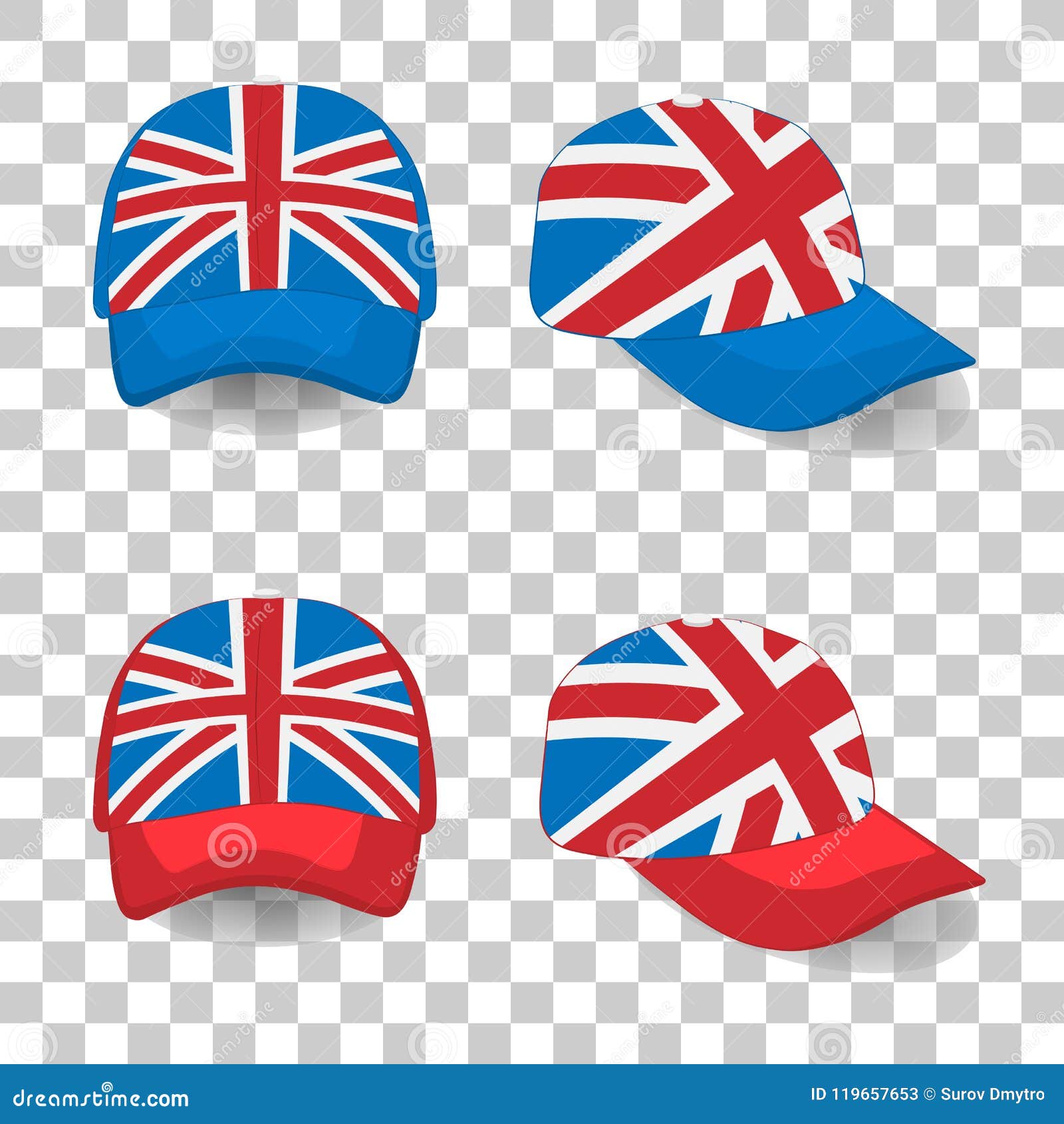 Baseball Cap with Great Britain Flag. Colorful Set. Vector Illustration ...