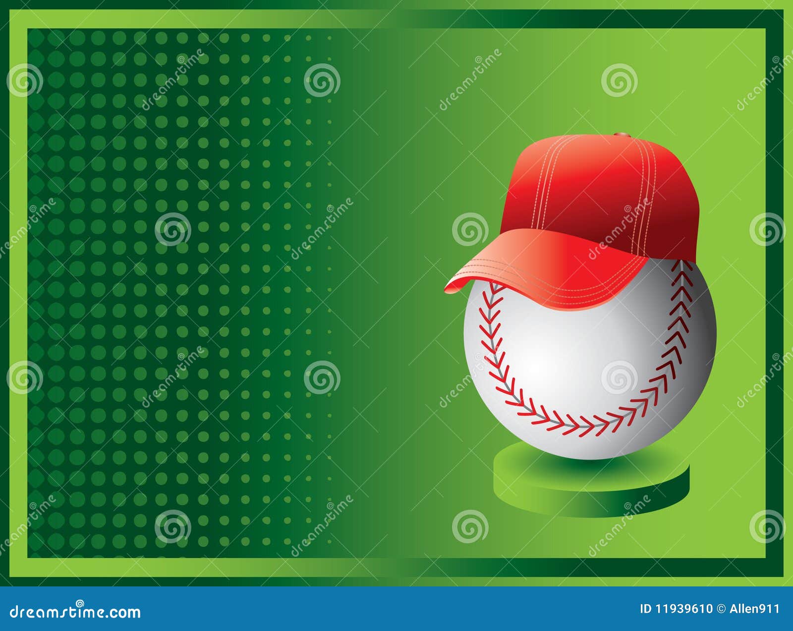 Baseball and Cap on Green Halftone Ad Stock Vector - Illustration of ...