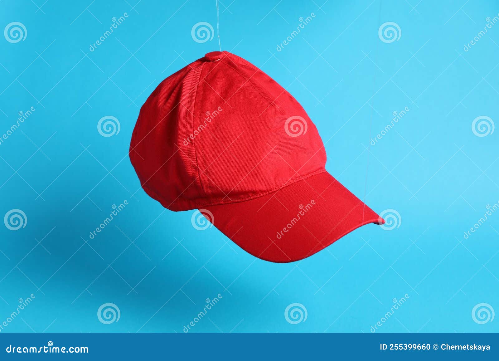Baseball Cap on Light Blue Background. Mock Up for Design Stock Photo ...