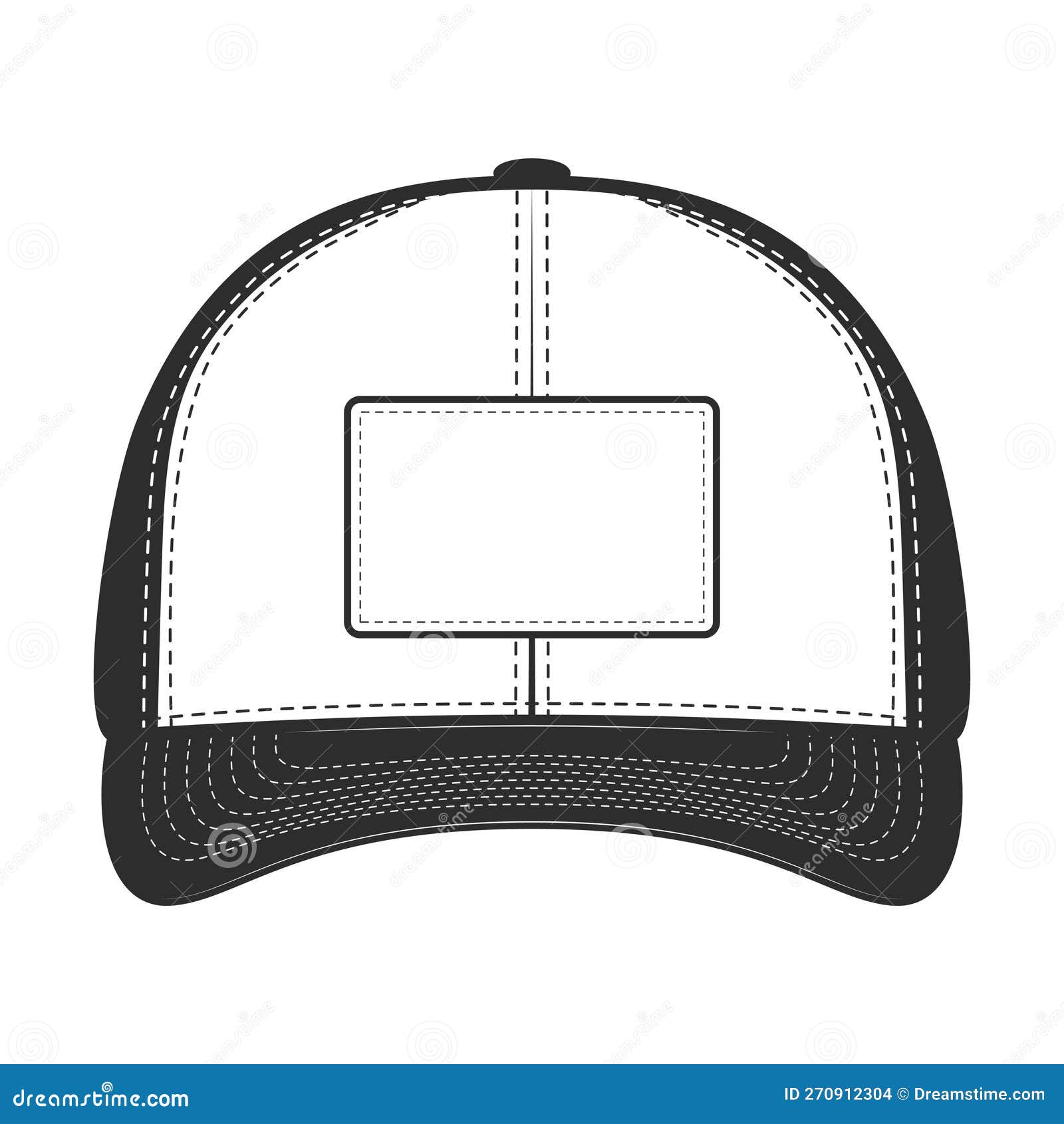 Baseball Cap Realistic Front View Monochrome Style Vector Illustration ...