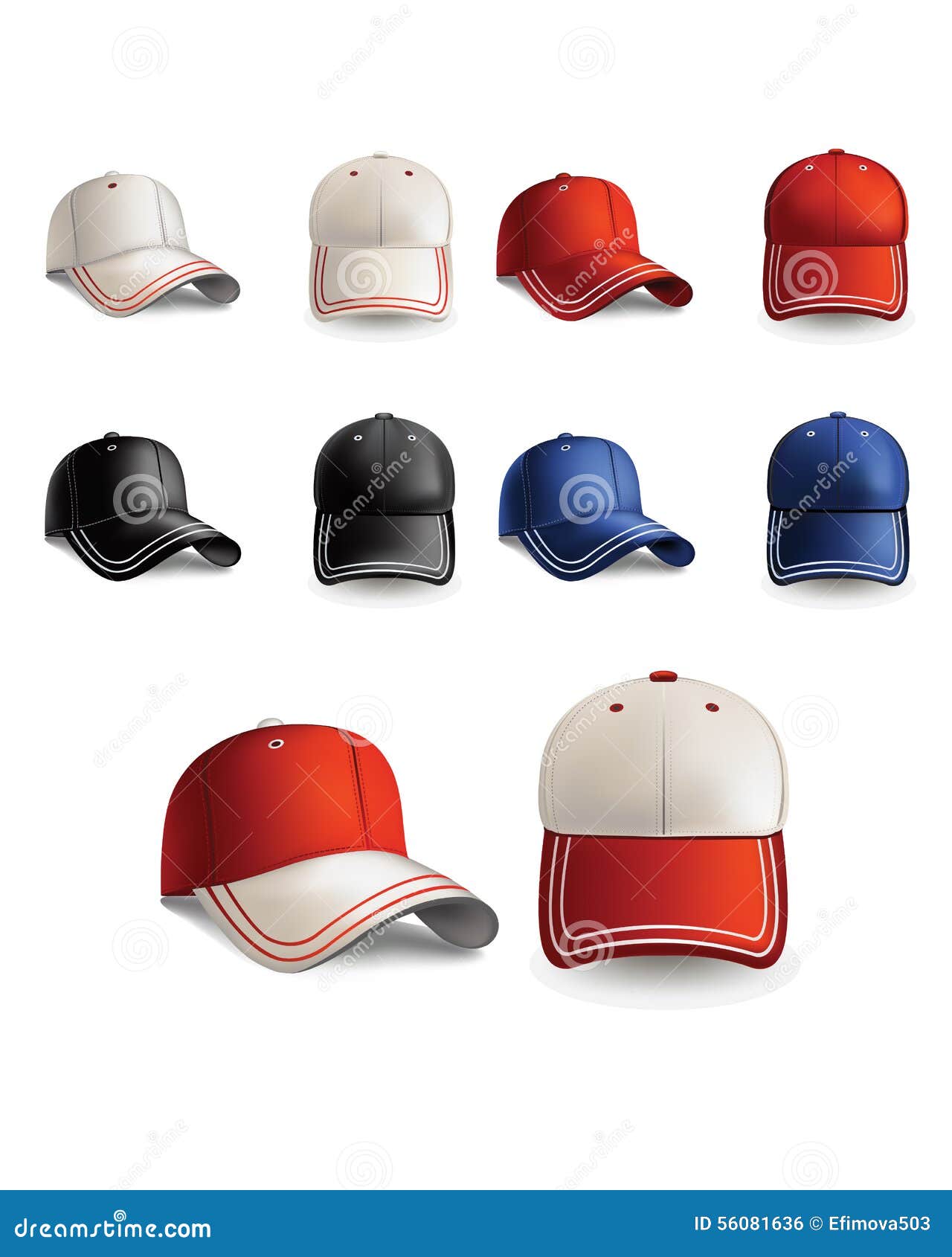 Baseball Cap. Set. Vector Realistic Illustration. Stock Illustration ...