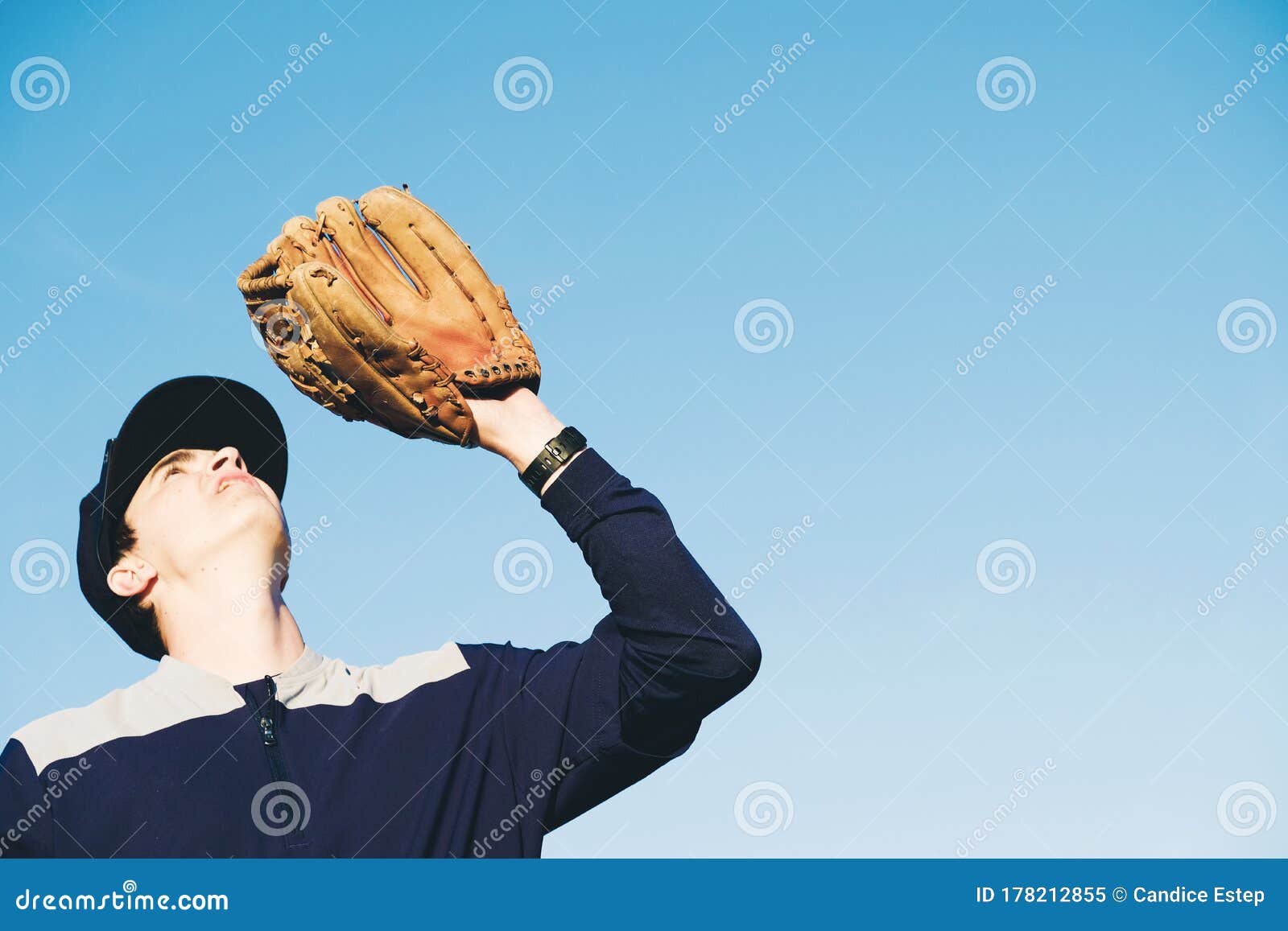 Baseball Catch on Blue Sky Background Stock Image - Image of close ...