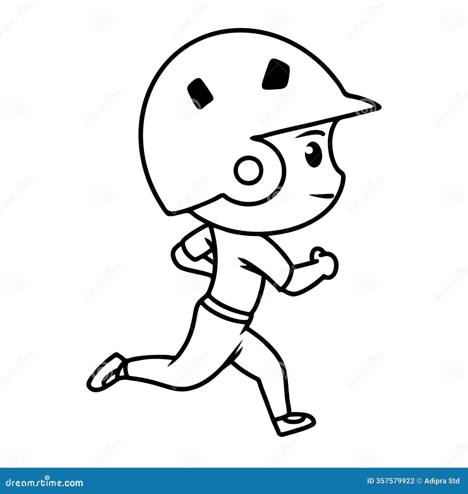 Baseball Chibi Character with Helm in Running Pose in Black Line Art ...