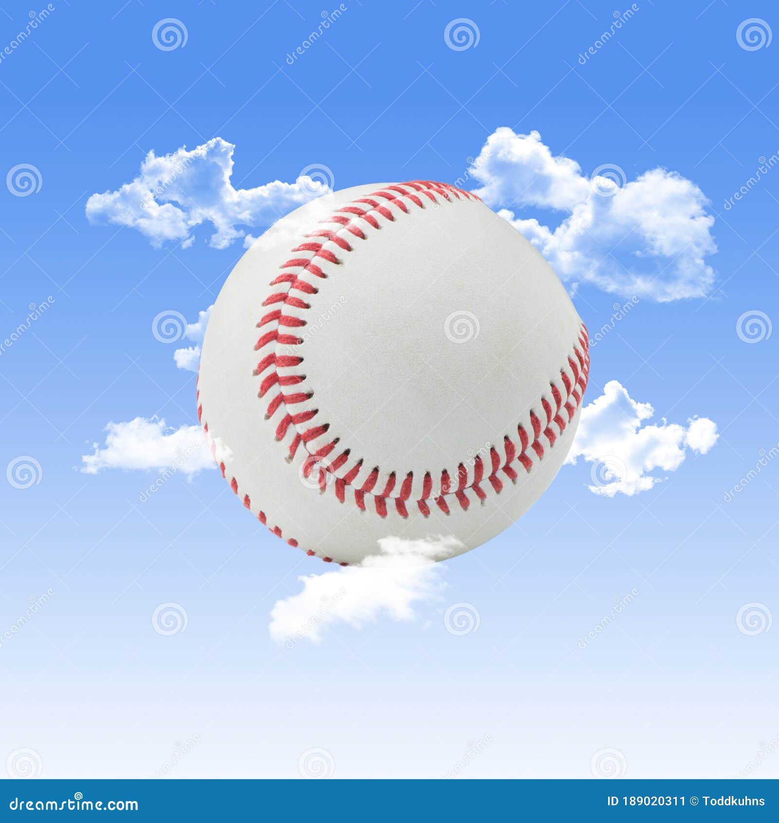 Baseball with Clouds and a Blue Sky Background Stock Image - Image of ...