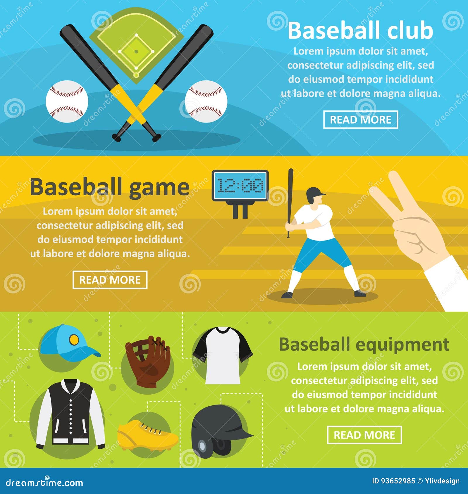 Baseball Club Banner Horizontal Set, Flat Style Stock Vector ...