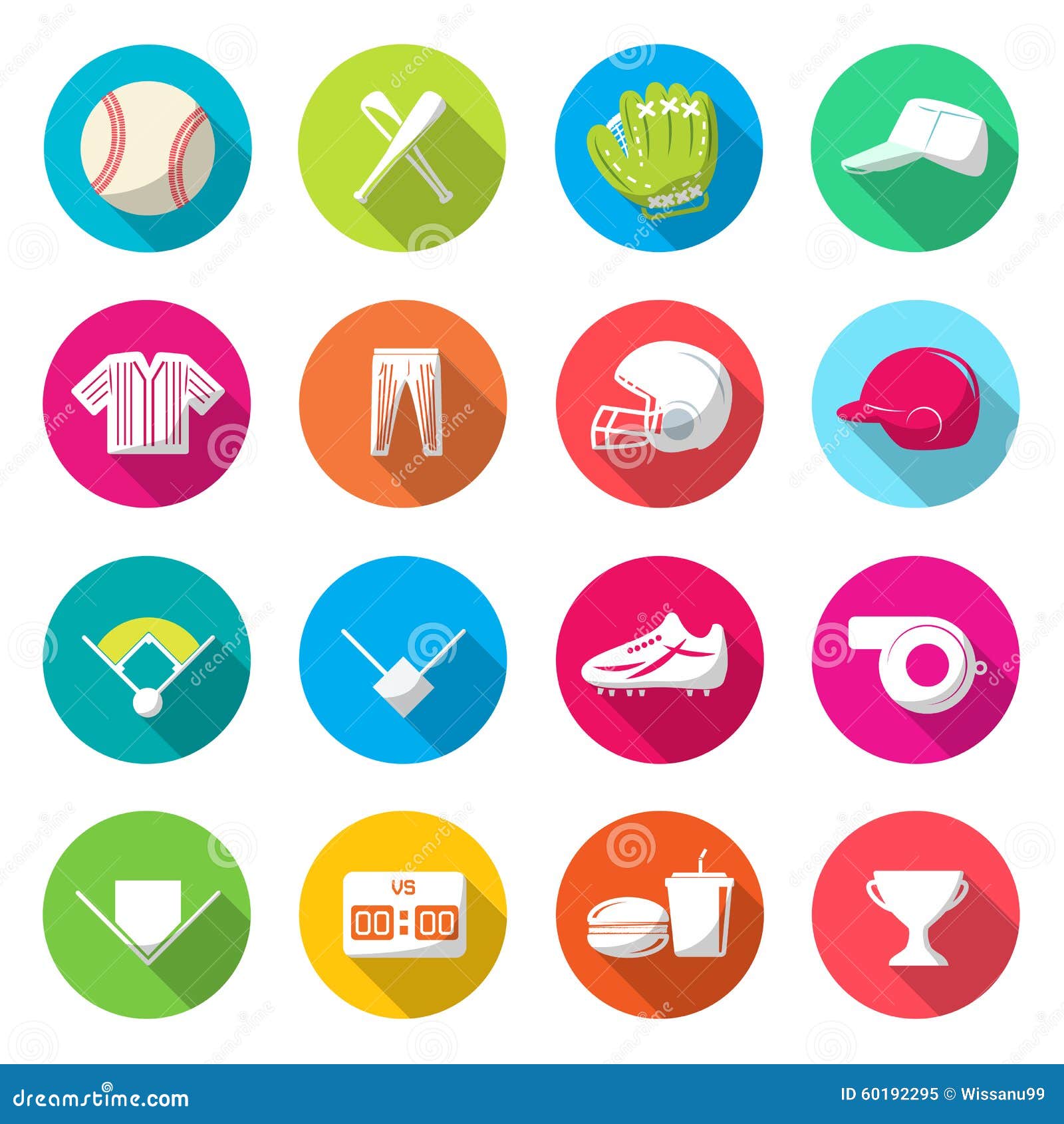 Baseball Colorful Icon Set Vector. Stock Vector - Illustration of ...