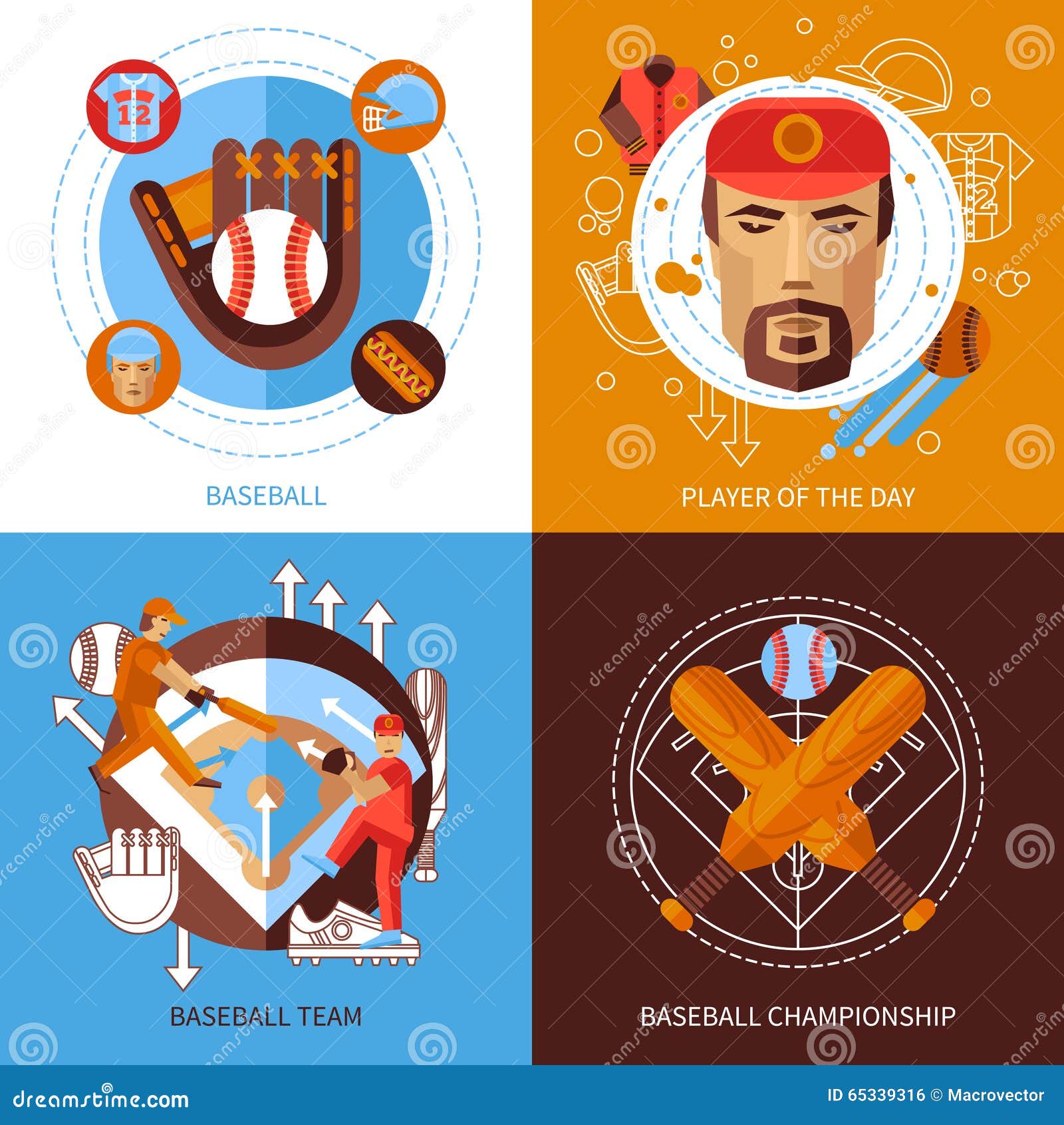 Baseball Concept Icons Set stock vector. Illustration of design - 65339316