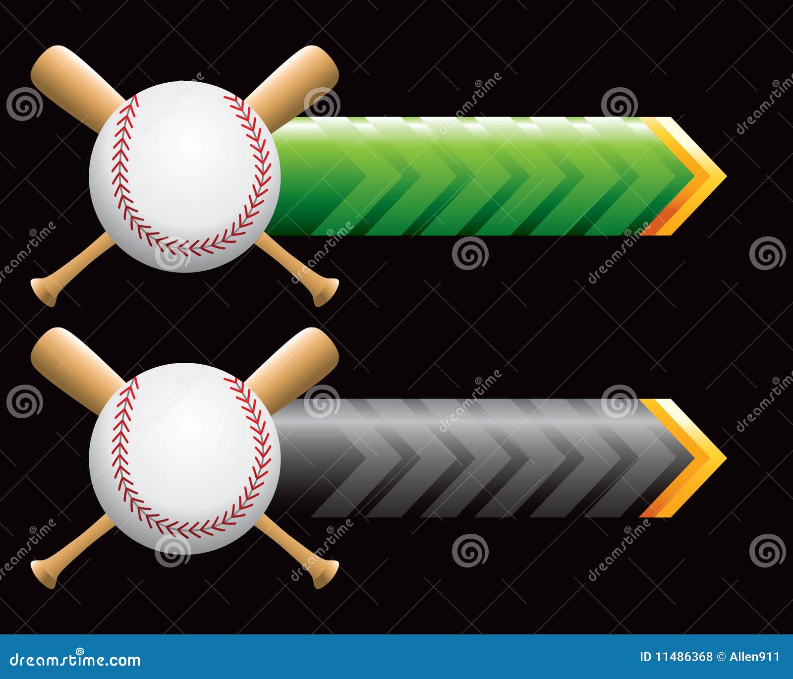 Baseball and Crossed Bats on Green and Black Arrow Stock Vector ...