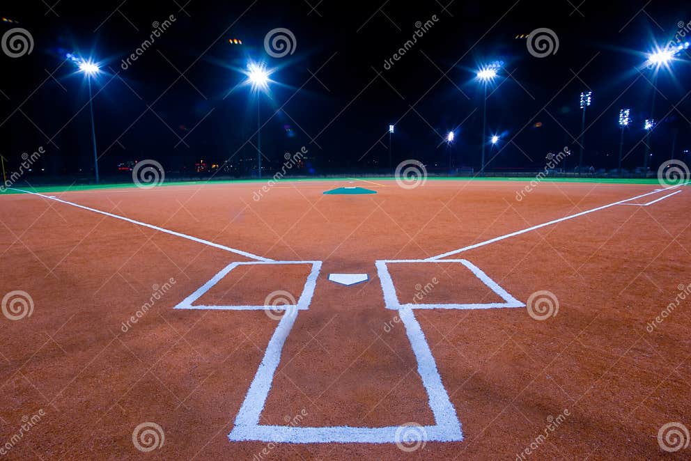 Baseball diamond at night stock photo. Image of game - 13643410