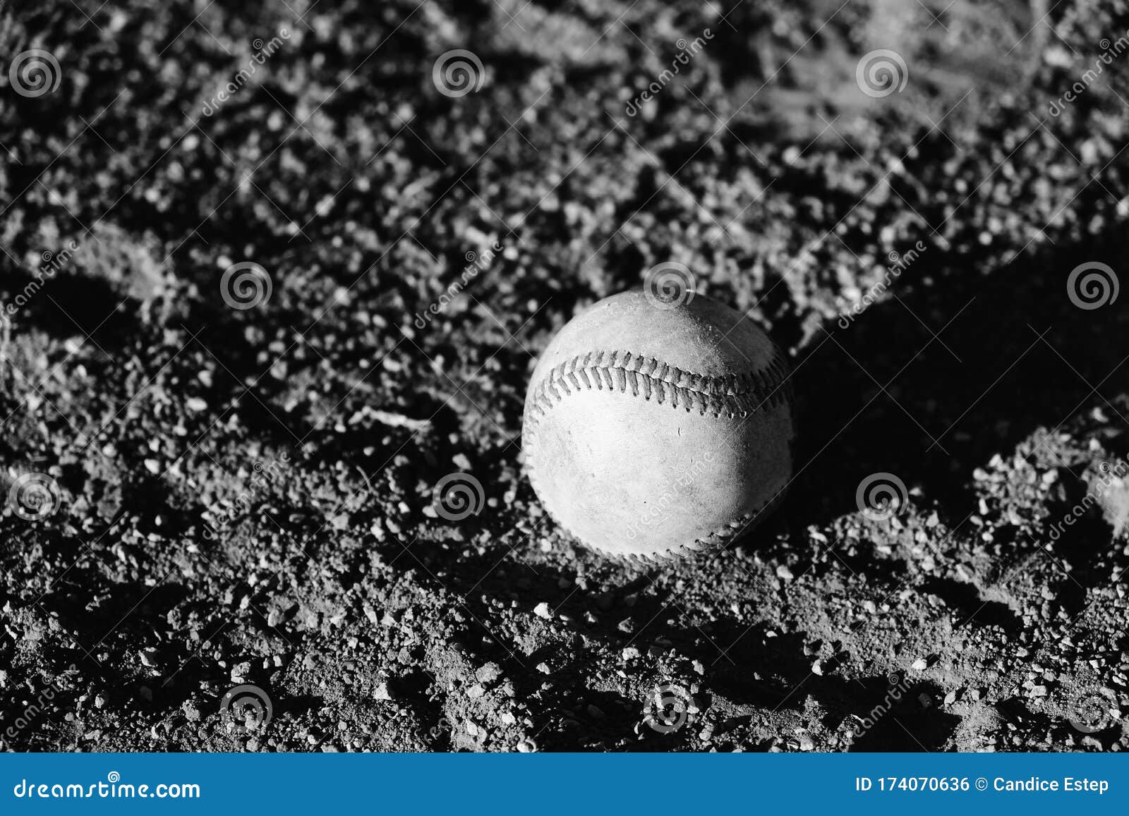 Baseball on Dirt Field, Grayscale Stock Photo - Image of balls ...