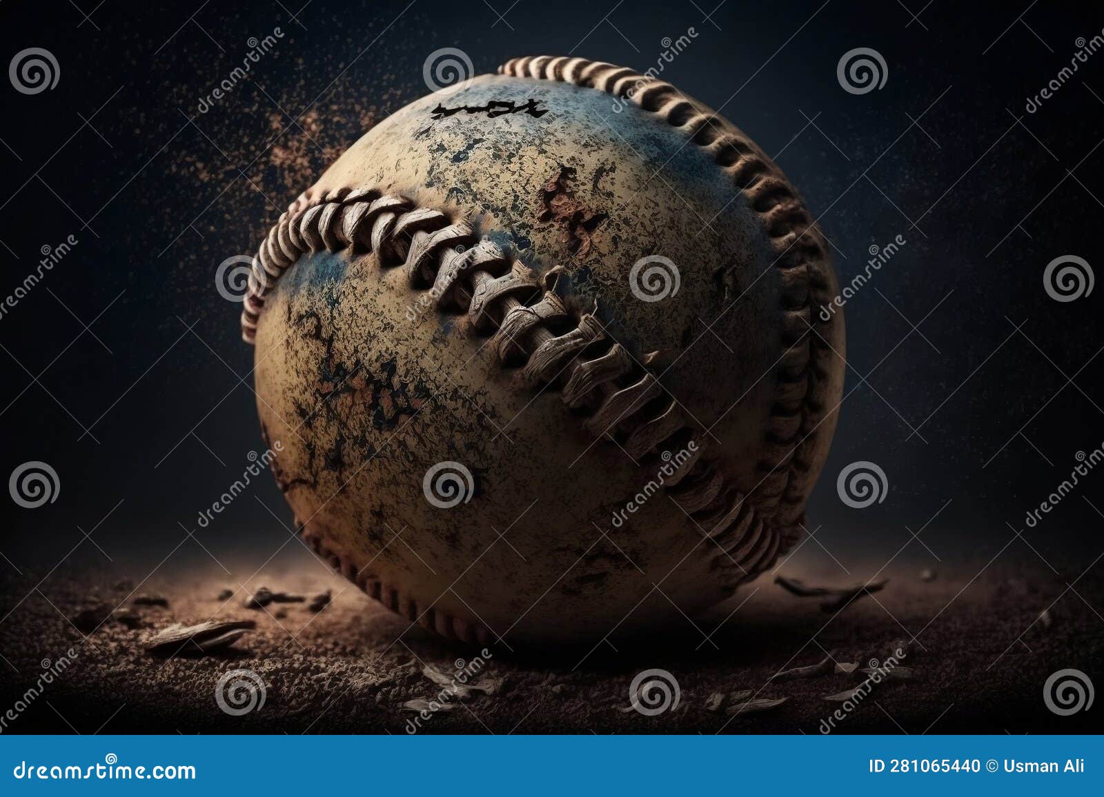 A Baseball with Distinctive Dirt Marks Rests. AI Stock Illustration ...