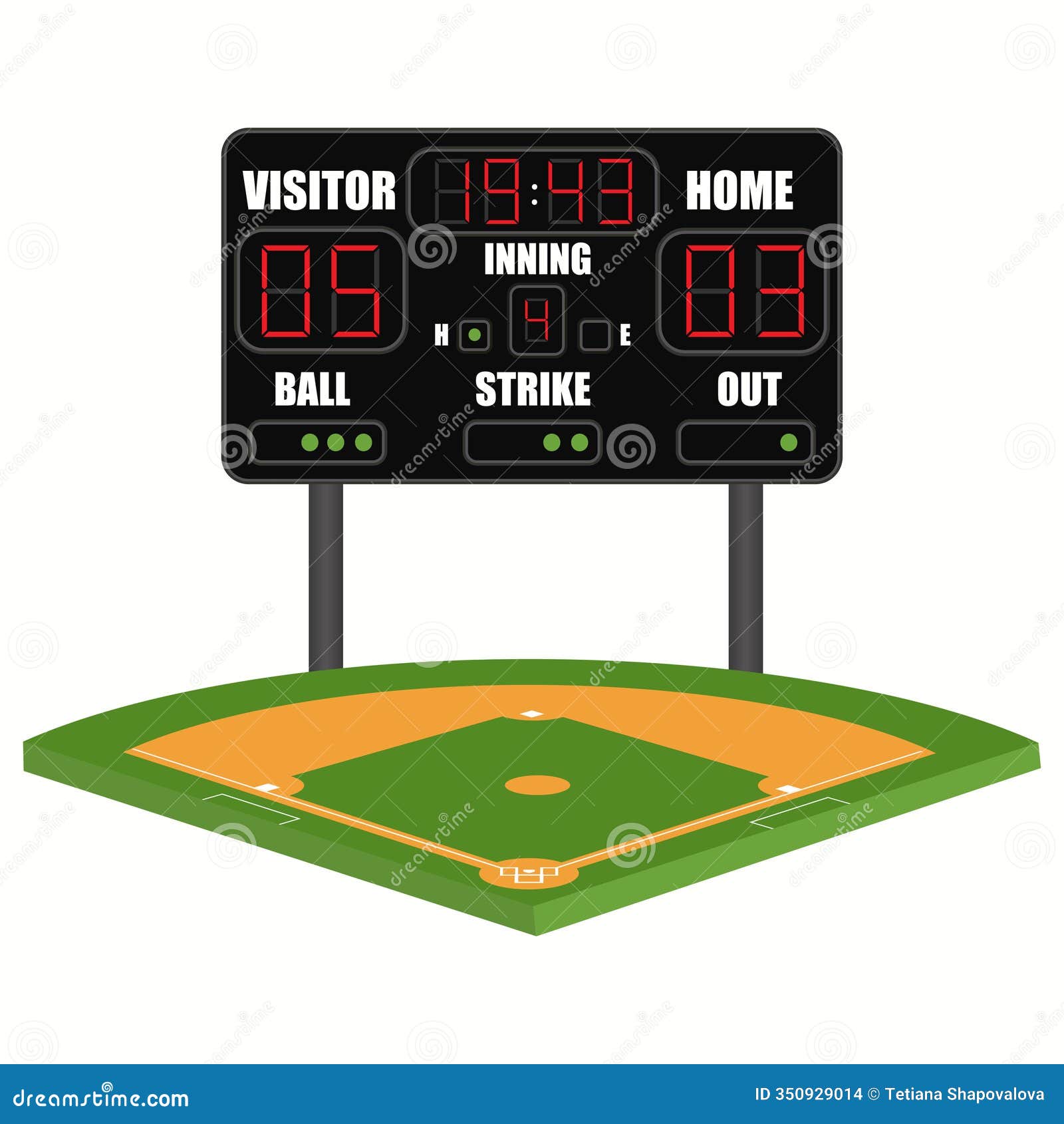 Baseball Electronic Scoreboard and Field. Icon on Grey Background Stock ...