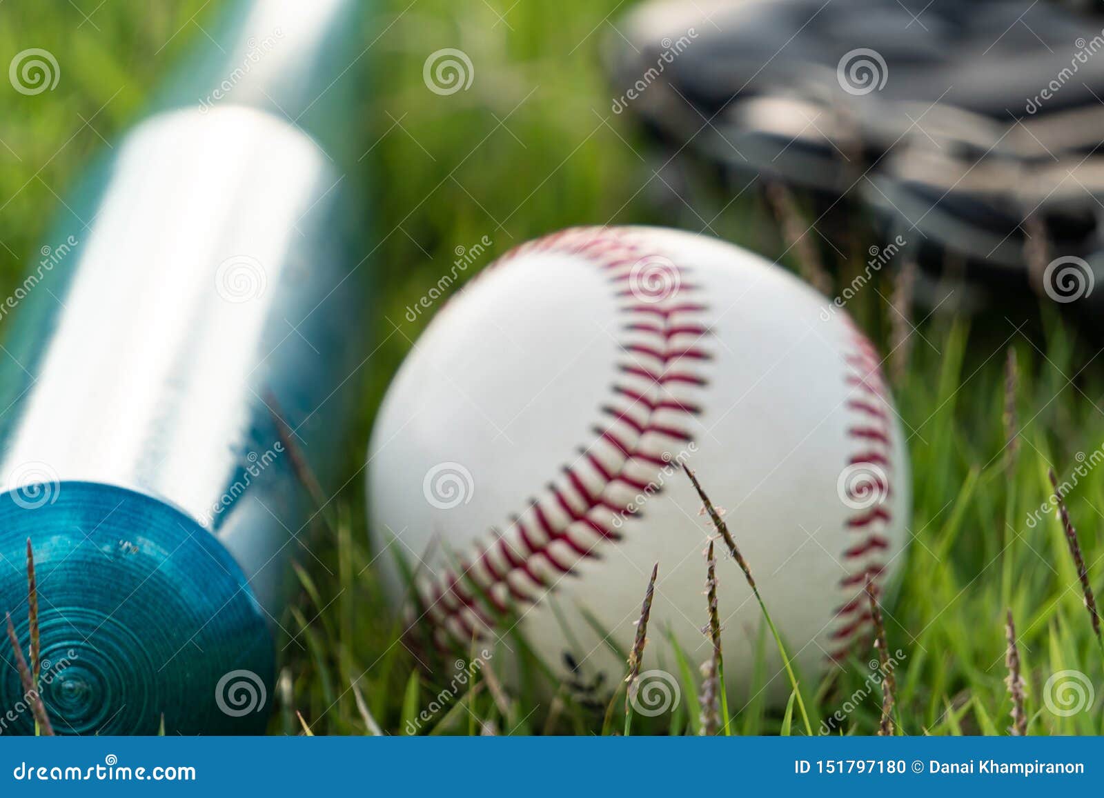 Baseball Equipment on the Lawn Stock Photo - Image of hitting, base ...