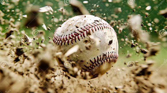 Baseball Exploding on Impact with Dirt Field, Power and Speed in Action ...