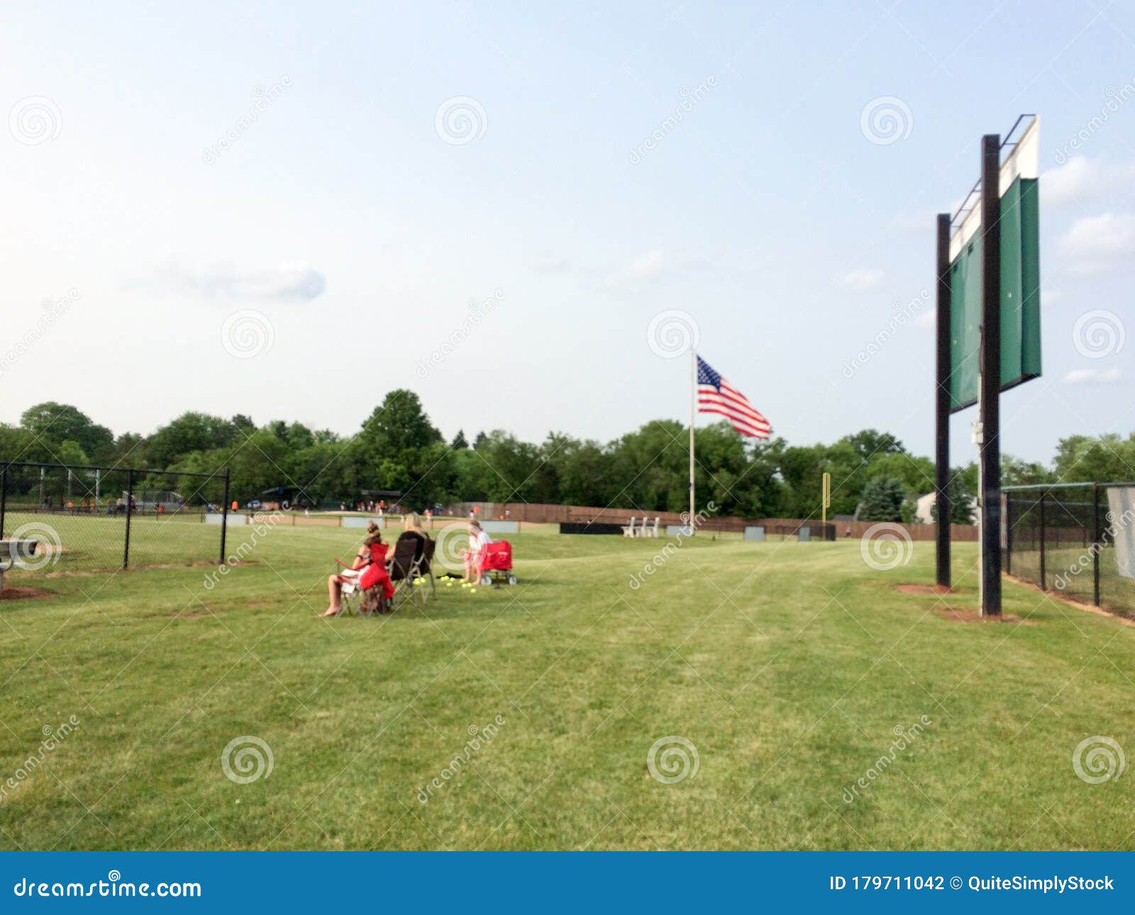 Baseball Field with American Flag Editorial Photography - Image of ...
