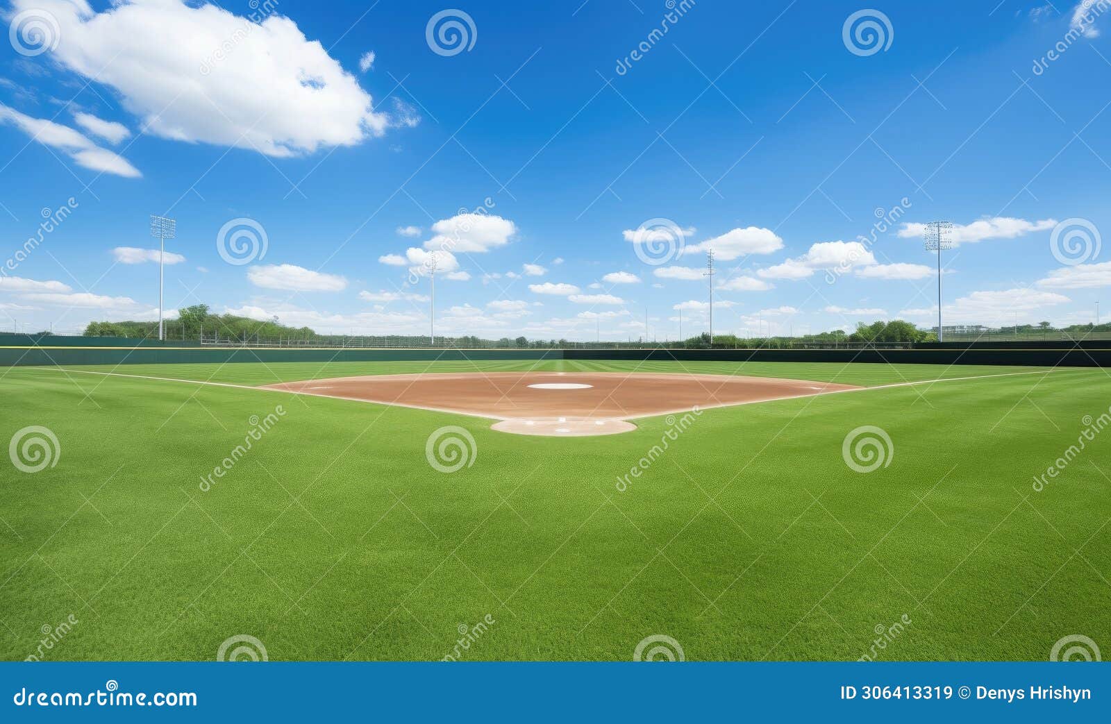 A Baseball Field with a Blue Sky and Clouds Stock Illustration ...
