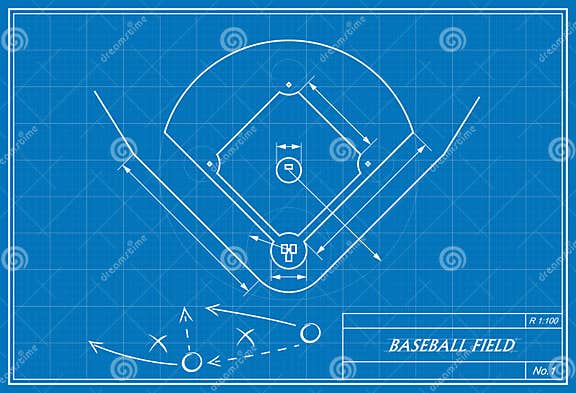 Baseball Field on Blueprint Stock Illustration - Illustration of strike ...
