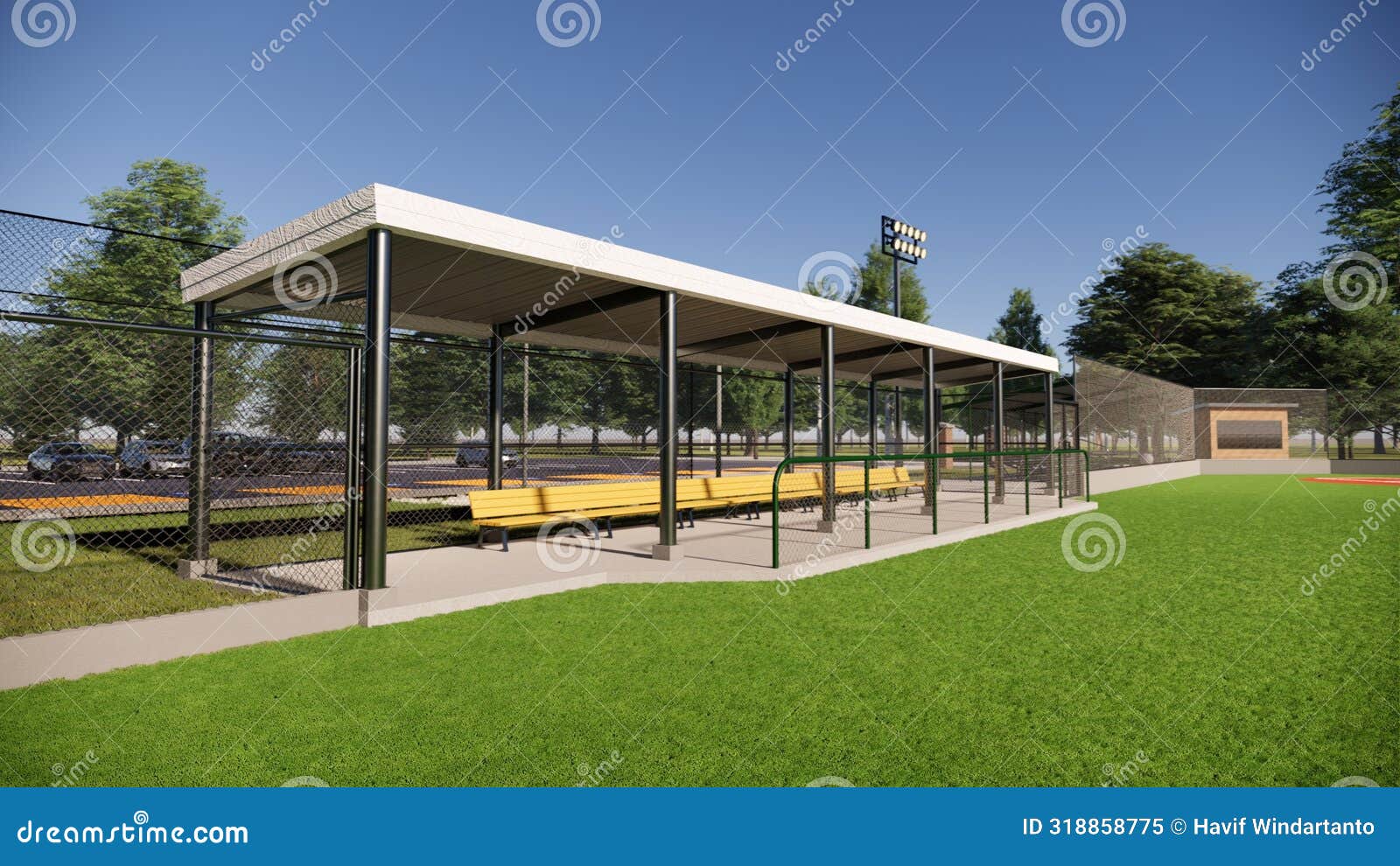 3d Rendering Baseball Field Dugout in the Middle of the Forest Stock ...