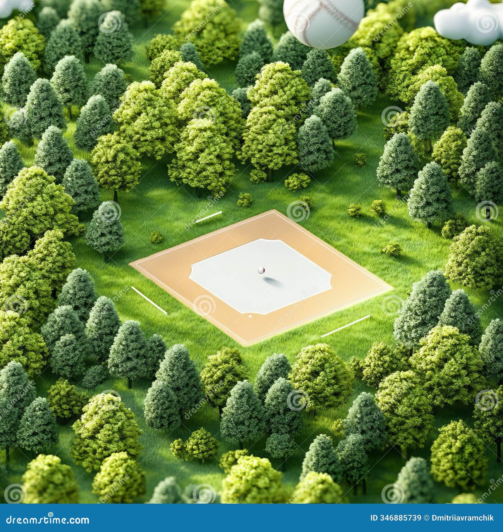 Baseball Field with Green Grass and Trees Stock Image - Image of round ...