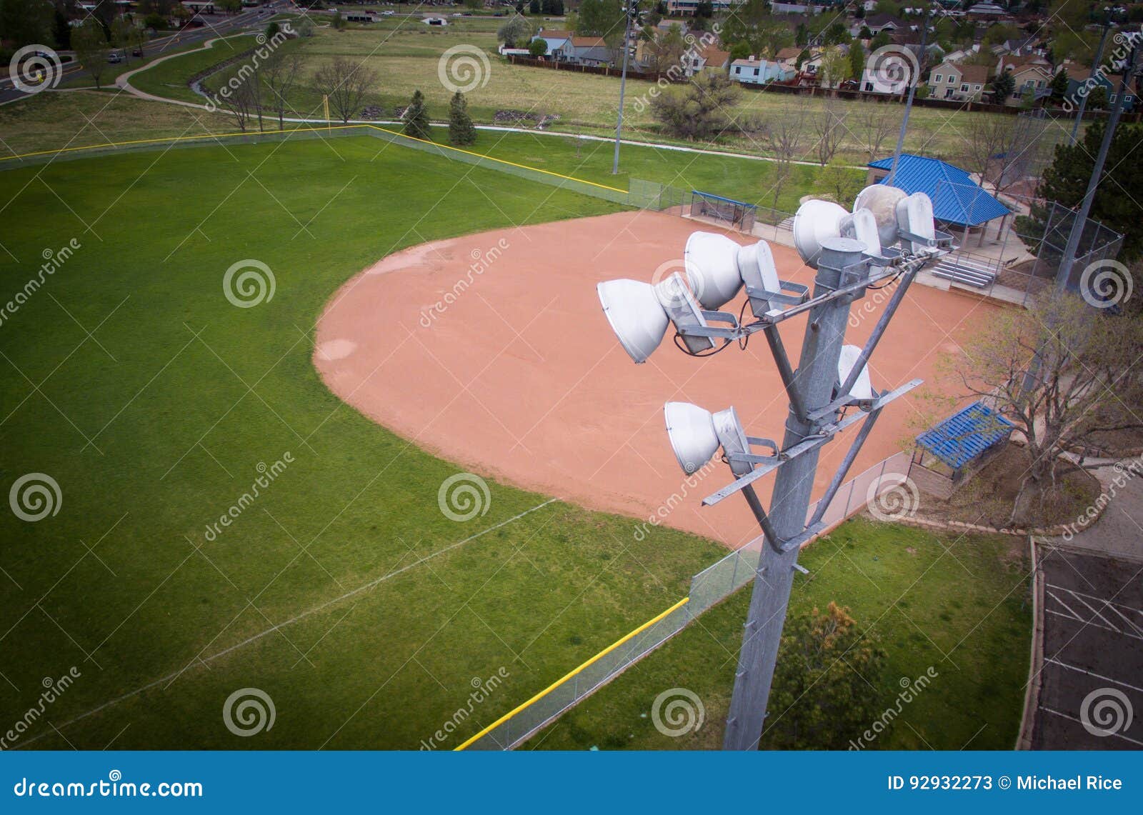 Baseball Field Stadium Lights Stock Image - Image of foreground, dirt ...