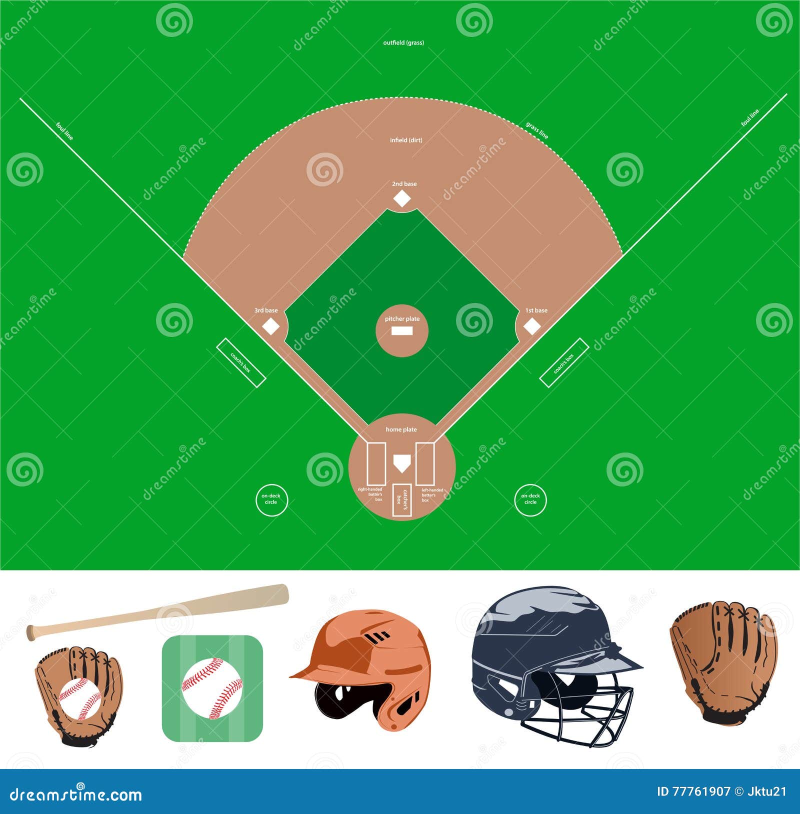 Baseball Field and Stuff Icons Stock Vector - Illustration of line ...