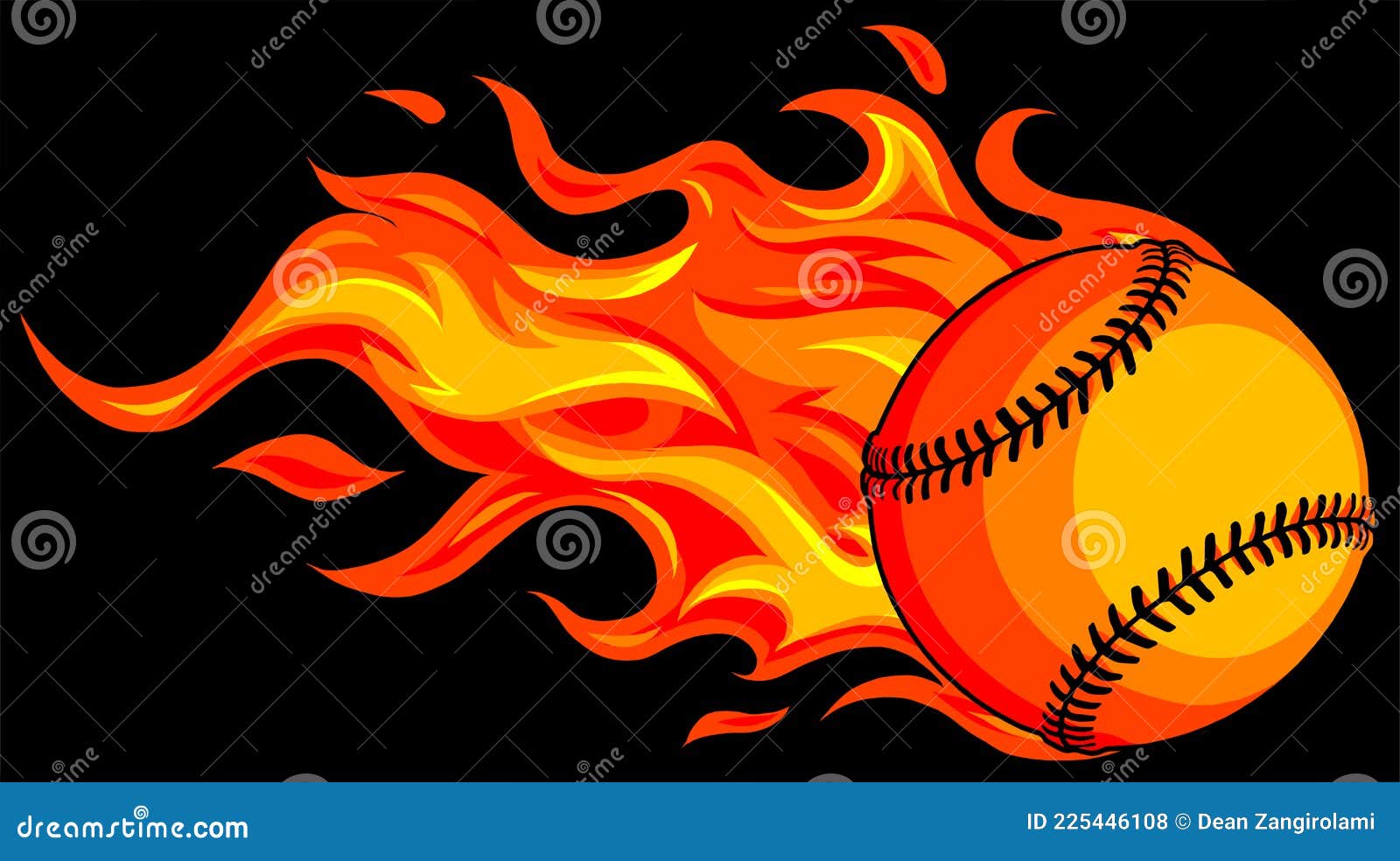 Baseball with Flames on Black Background Vector Illustration Stock ...
