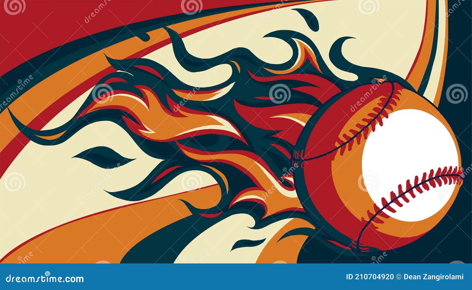 Baseball with Flames on Colored Background Vector Illustration Stock ...