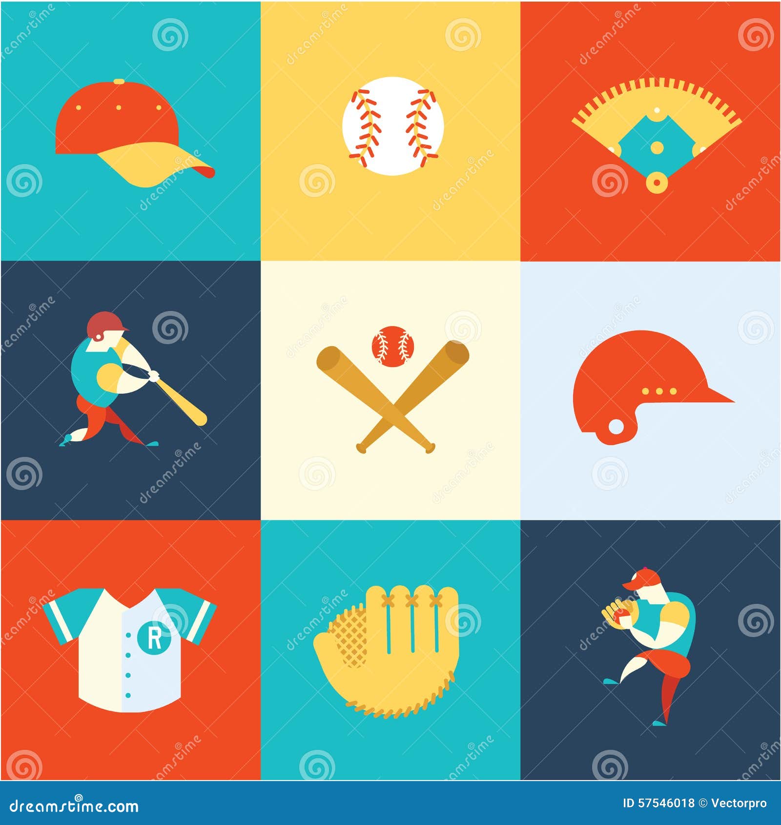 Baseball flat icons stock illustration. Illustration of field - 57546018