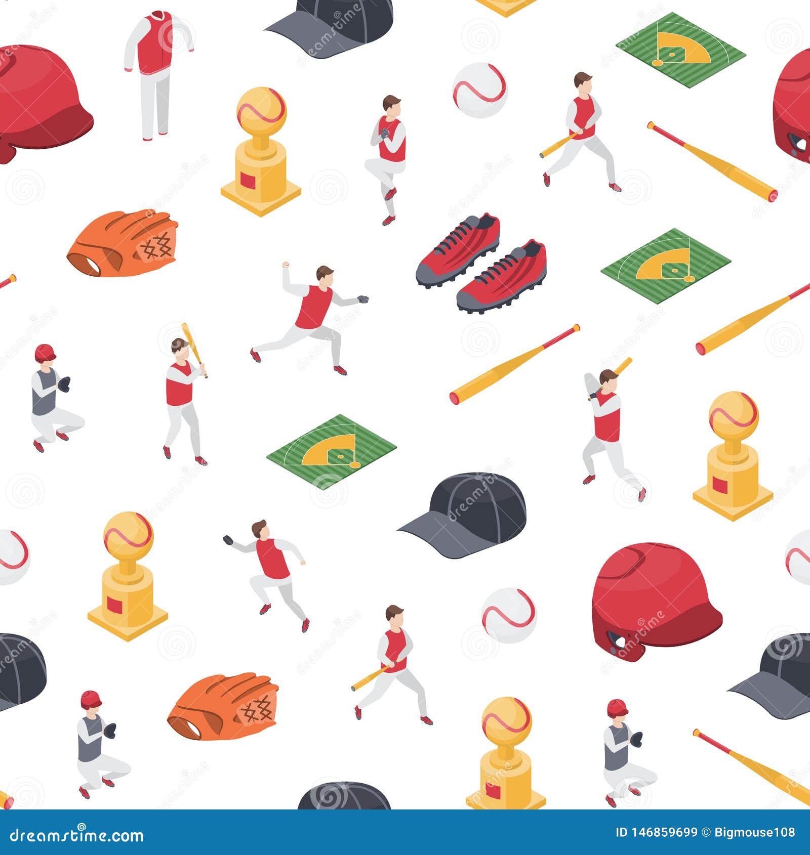 Baseball Game Sport Signs 3d Seamless Pattern Background Isometric View ...