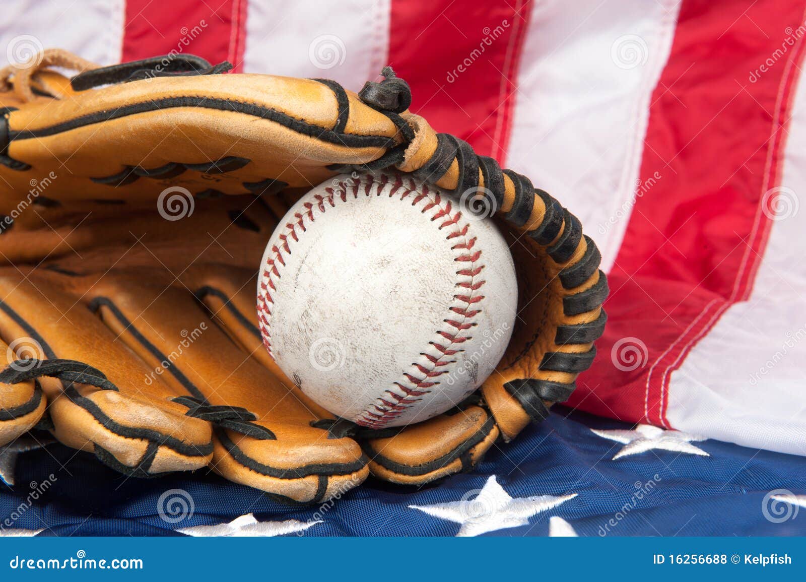 Baseball and Glove on American Flag Stock Photo - Image of mitt ...
