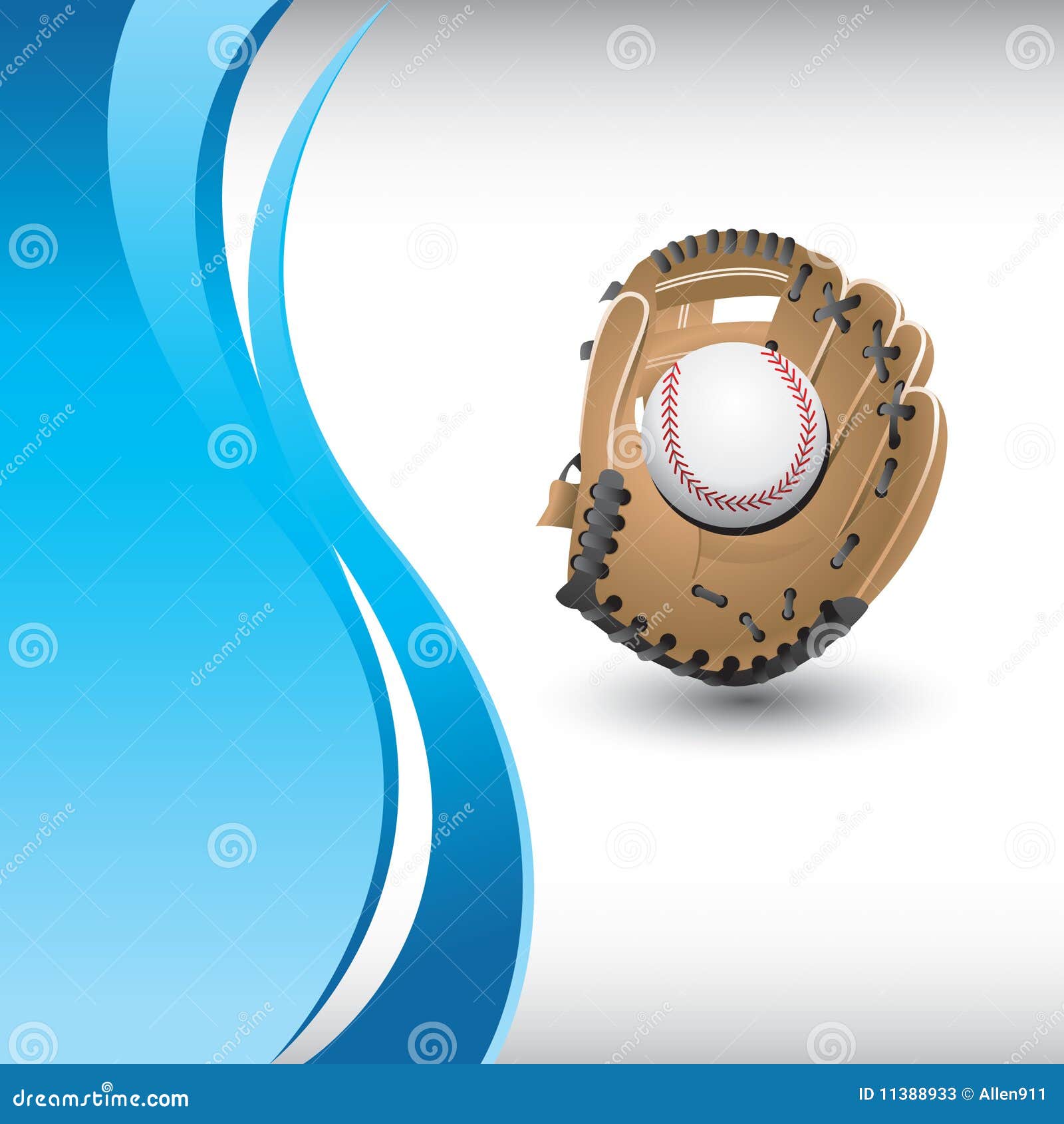 Baseball Glove And Ball On Vertical Blue Backdrop Cartoon Vector ...