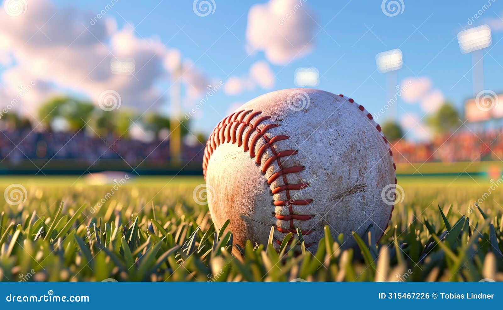 Baseball in Grass, Blue Sky Stock Photo - Image of nature, meadow ...