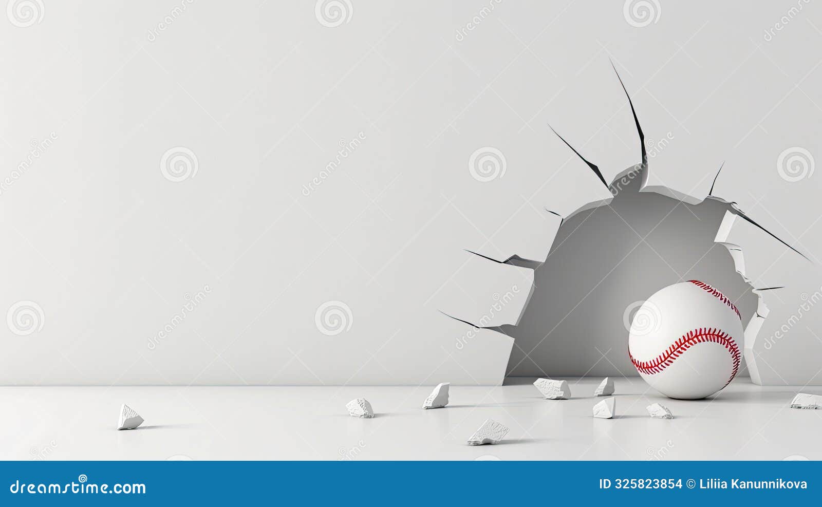 A Baseball Has Broken through a Cracked White Wall, Leaving a Hole and ...