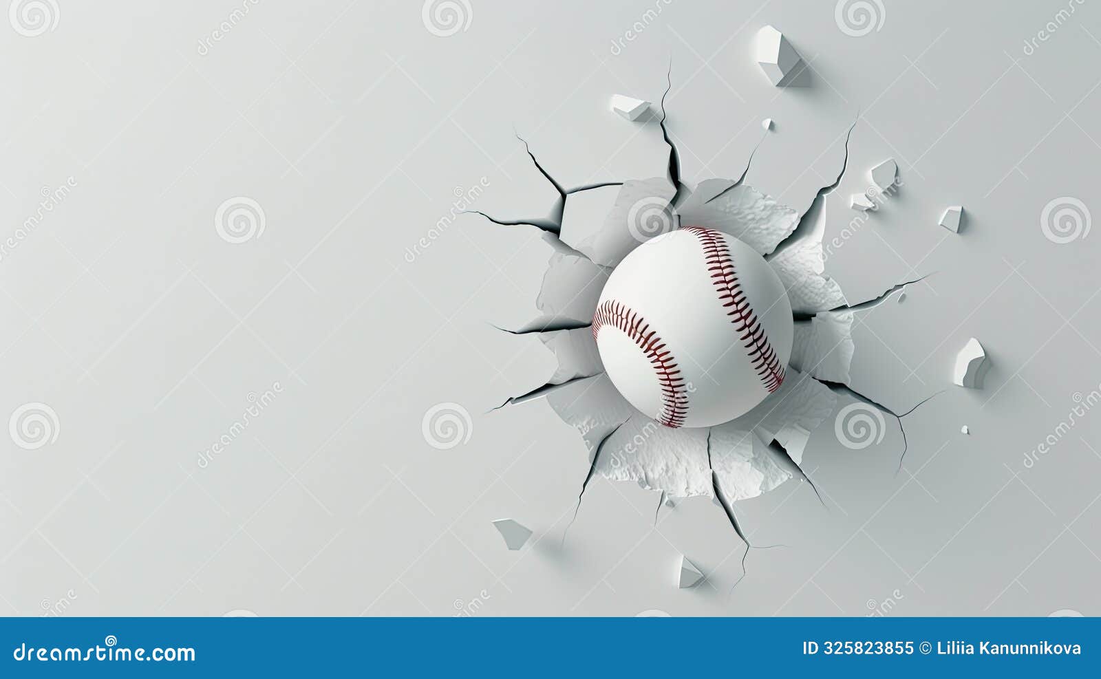 A Baseball Has Broken through a Cracked White Wall, Leaving a Hole and ...