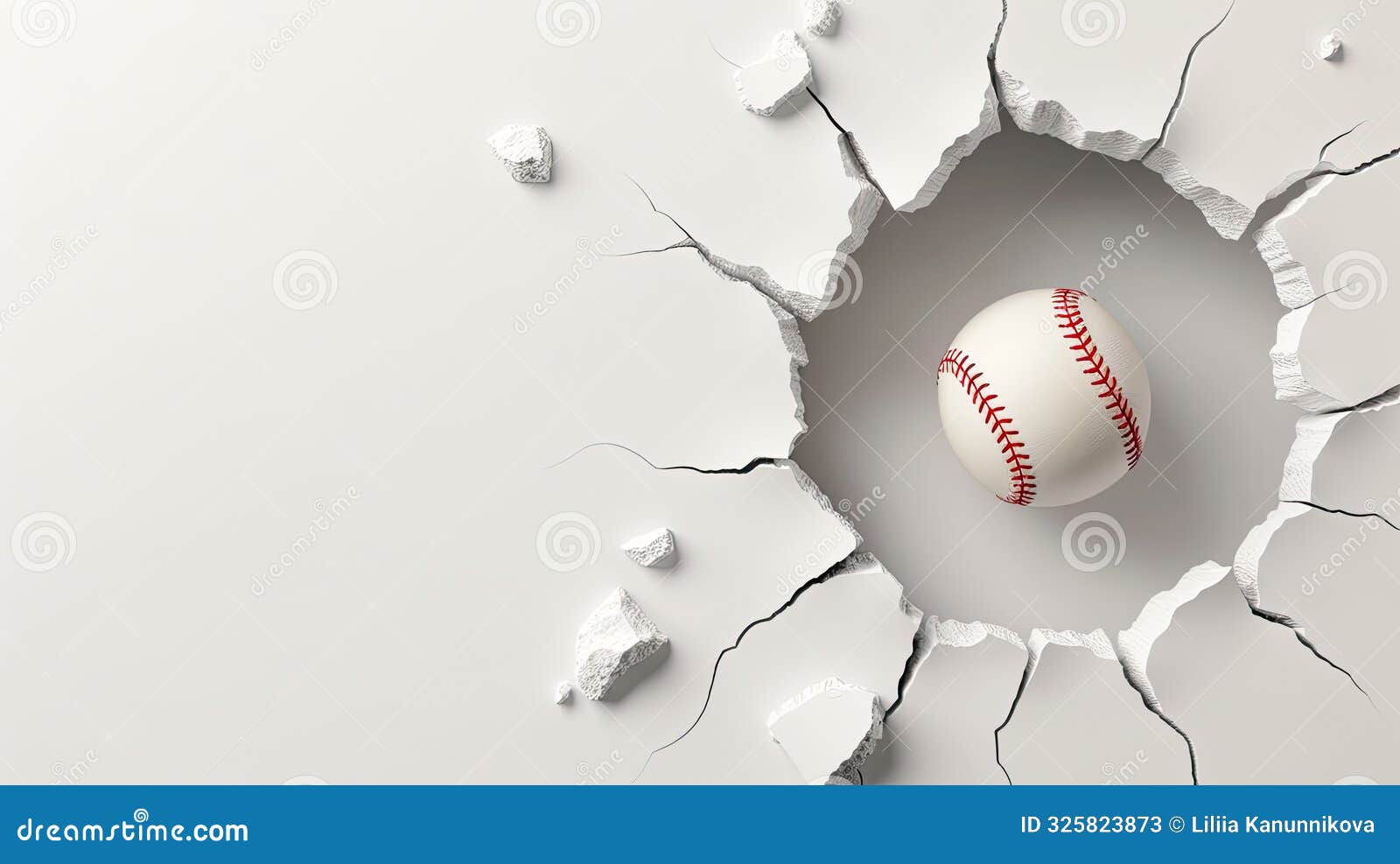 A Baseball Has Broken through a Cracked White Wall, Leaving a Hole and ...