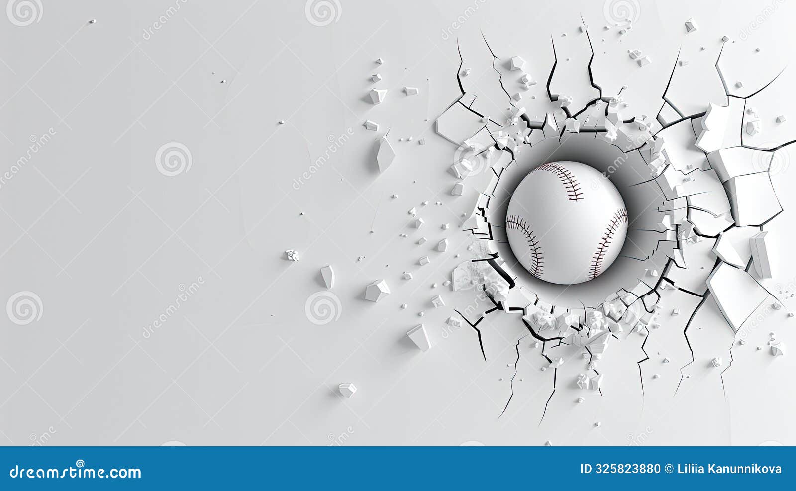 A Baseball Has Broken through a Cracked White Wall, Leaving a Hole and ...